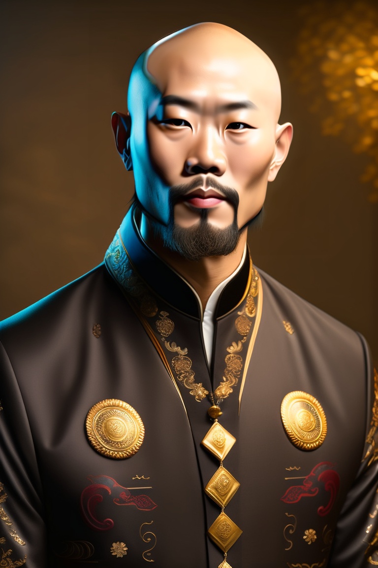 Lexica - Chinese man . 45 age bald with a Classic black silk Tang suit ...