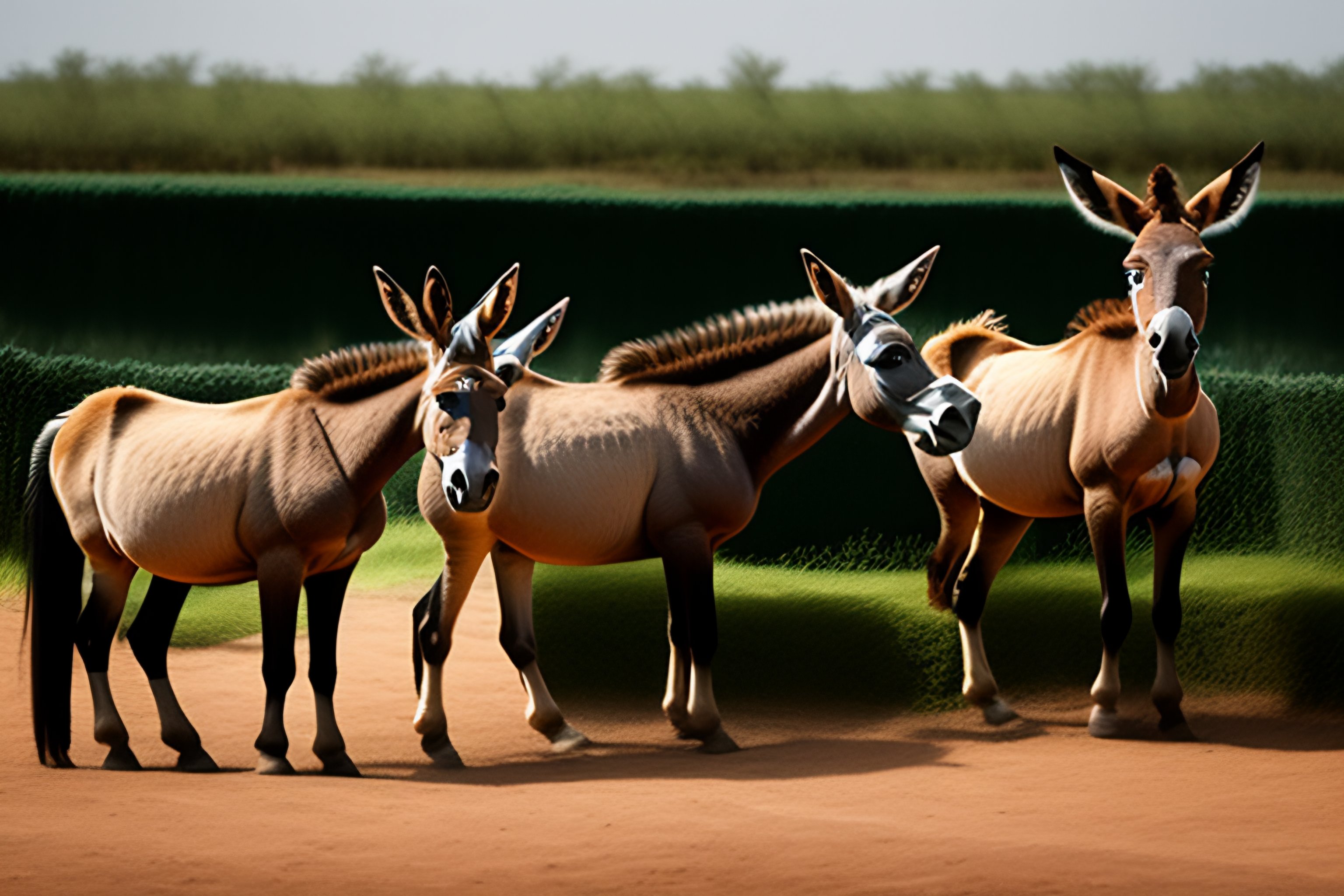 Lexica - Three donkeys acting silly with other animals embarking on ...