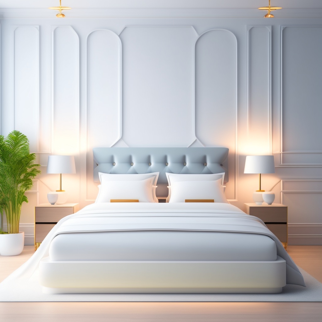 Lexica - Minimalist clean spacious and bright bedroom. Front centered ...