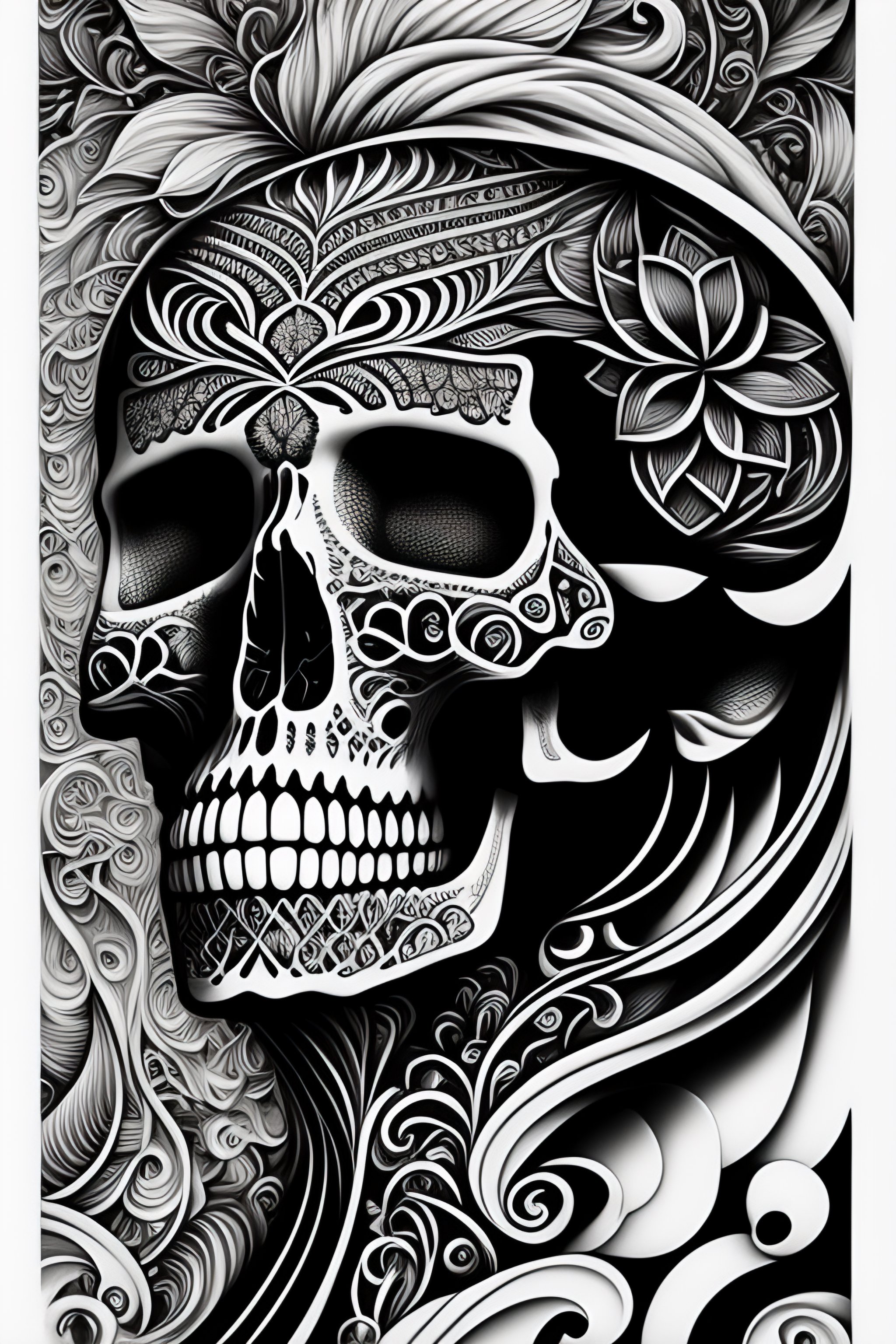 Lexica - Skeleton, ink illustration, black and white, fine lines ...