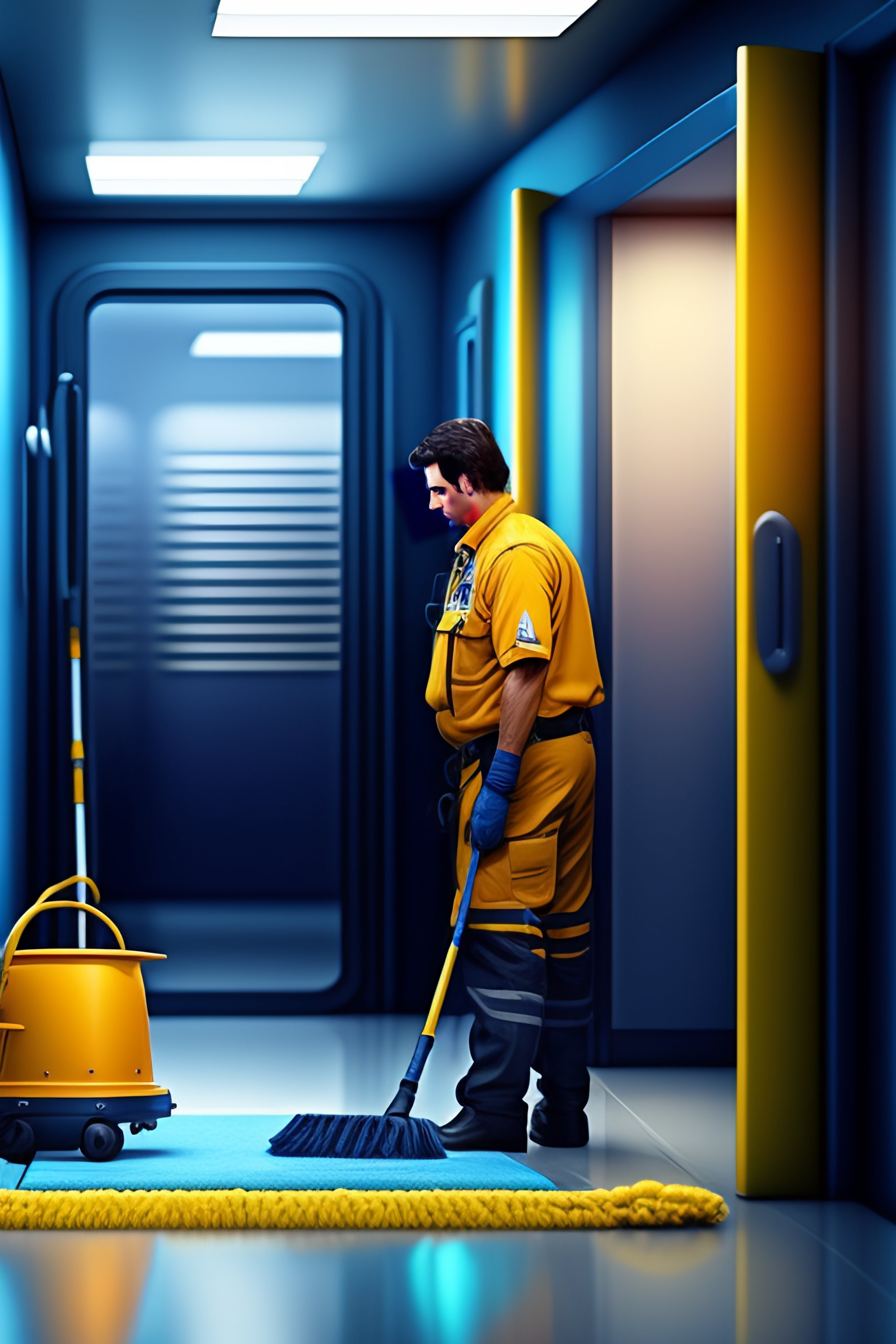 Lexica - Human male janitor asleep in closet 1970 color subnautica ...