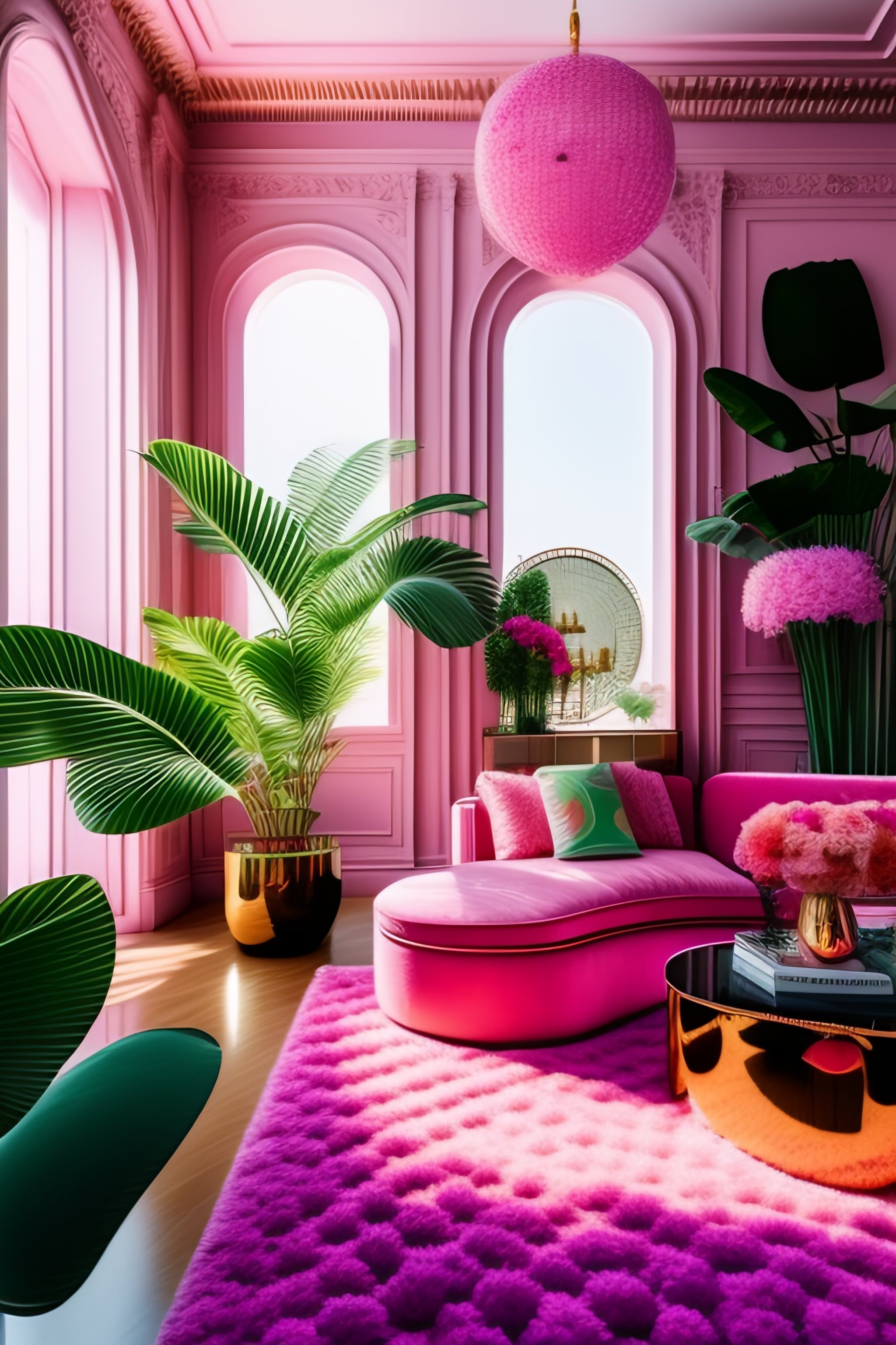 Lexica - Architectural digest photo of a maximalist pink solar living ...