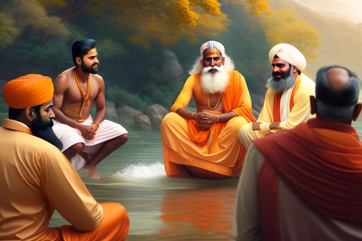 Lexica - Indian hindu guru teaching his five male students in the ...