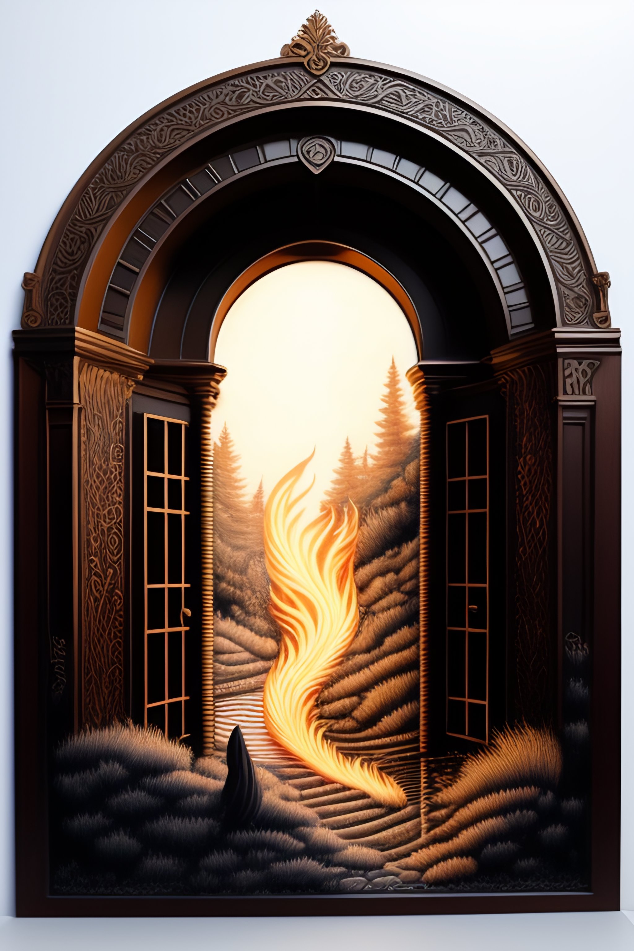 Lexica - Flaming portal, detailed etching, border