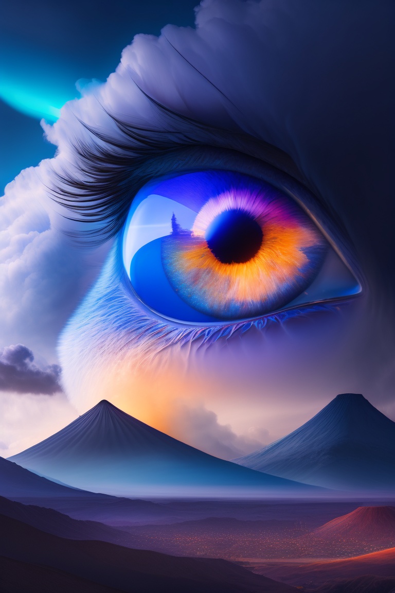 Lexica - Human eye, defined blue volcano erupting into the sky in the ...