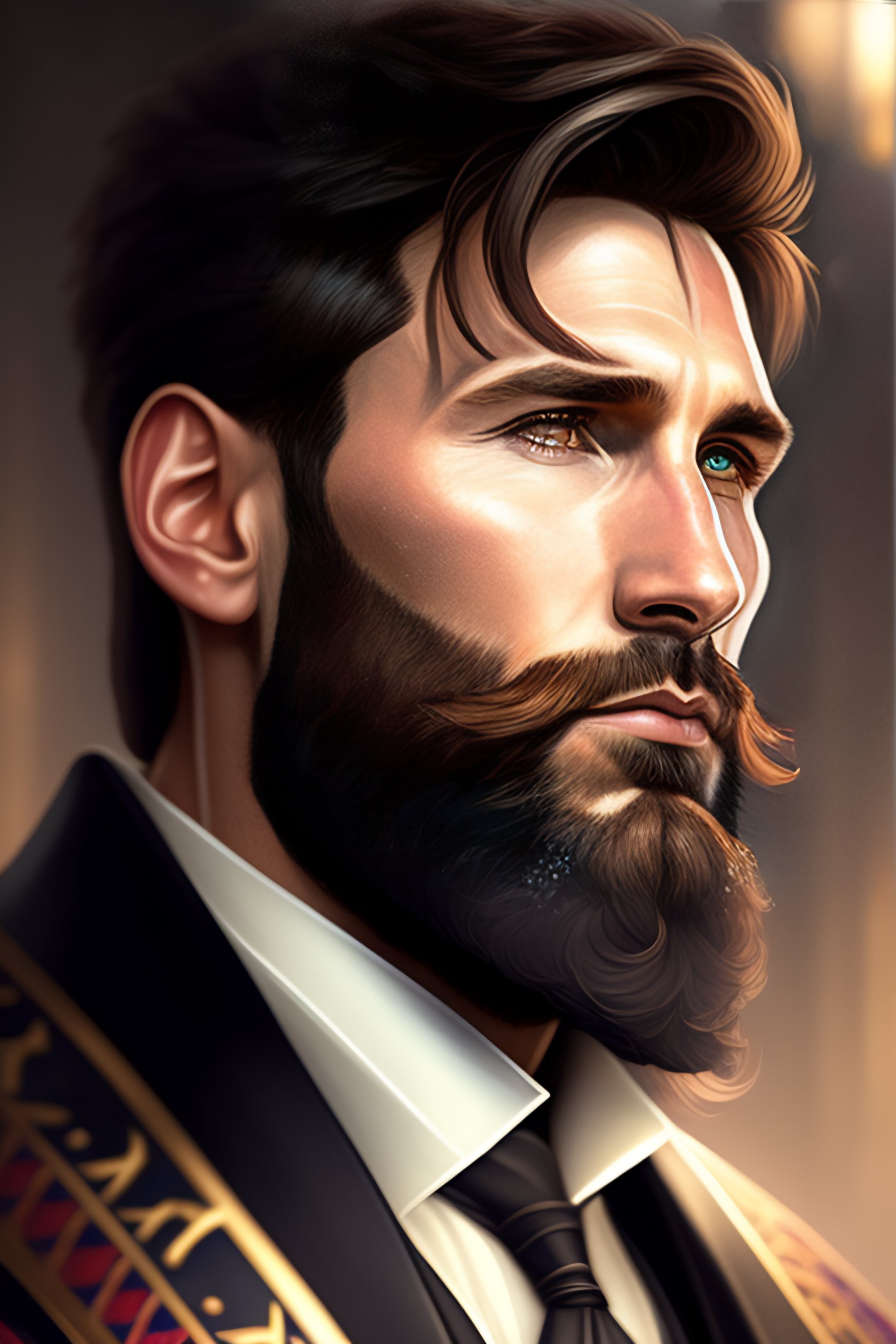 Lexica - Lionel Messi with a majestic beard, closeup, D&D, fantasy, intricate, elegant, highly ...