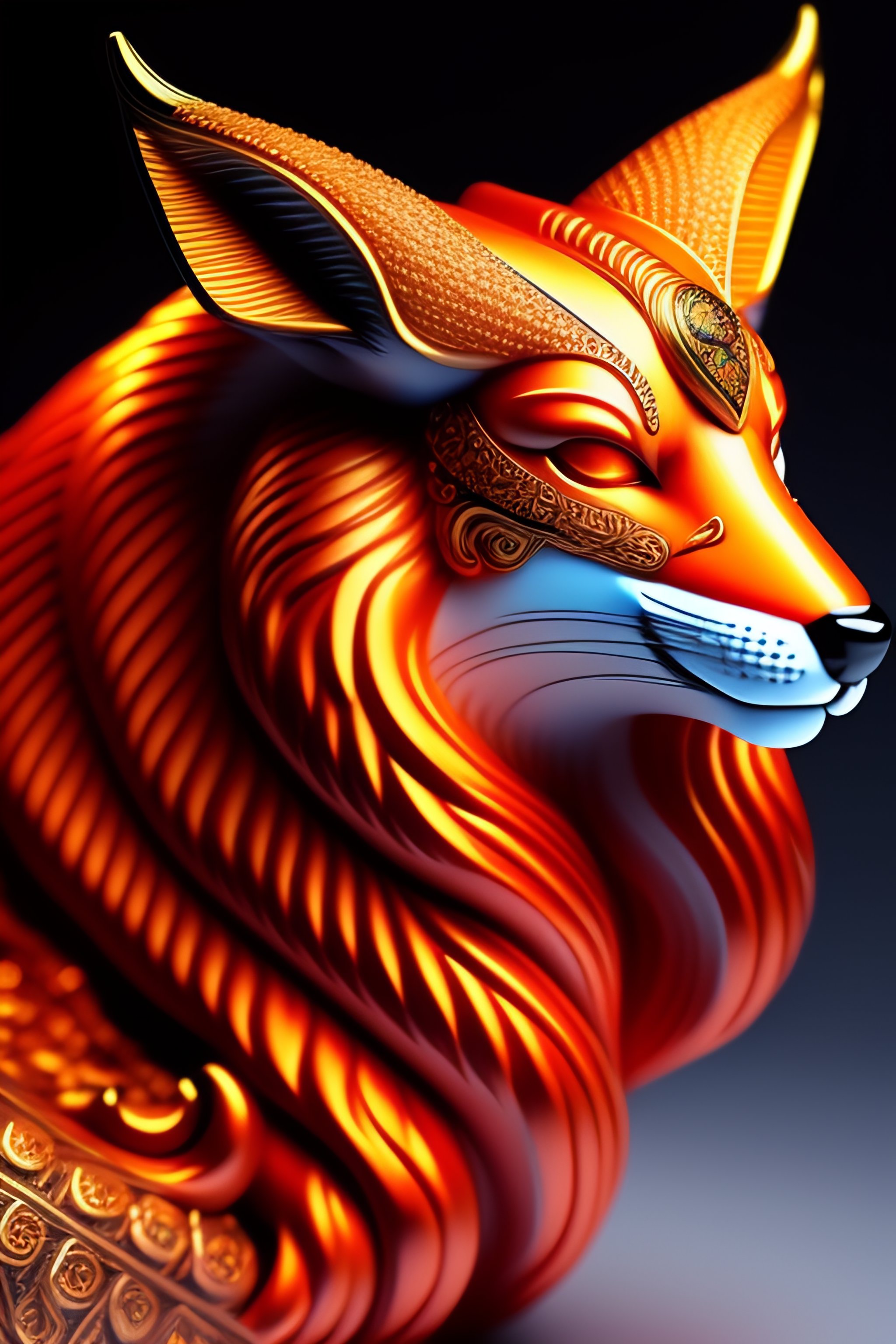 Lexica - 3 d nine tailed fox goddess close - up profile portrait with ...