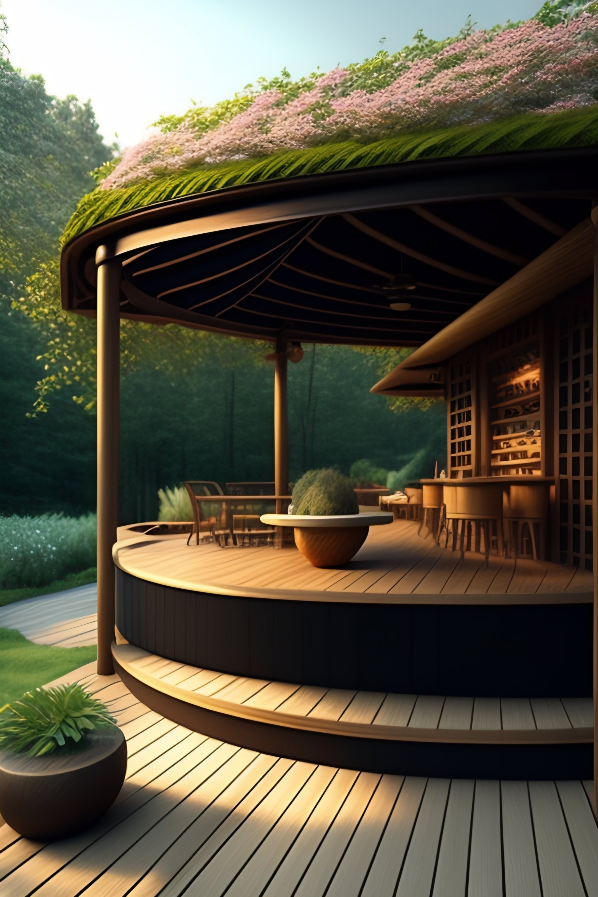 Lexica - Wood deck roof awning, Teahouse plant Eating and drinking ...