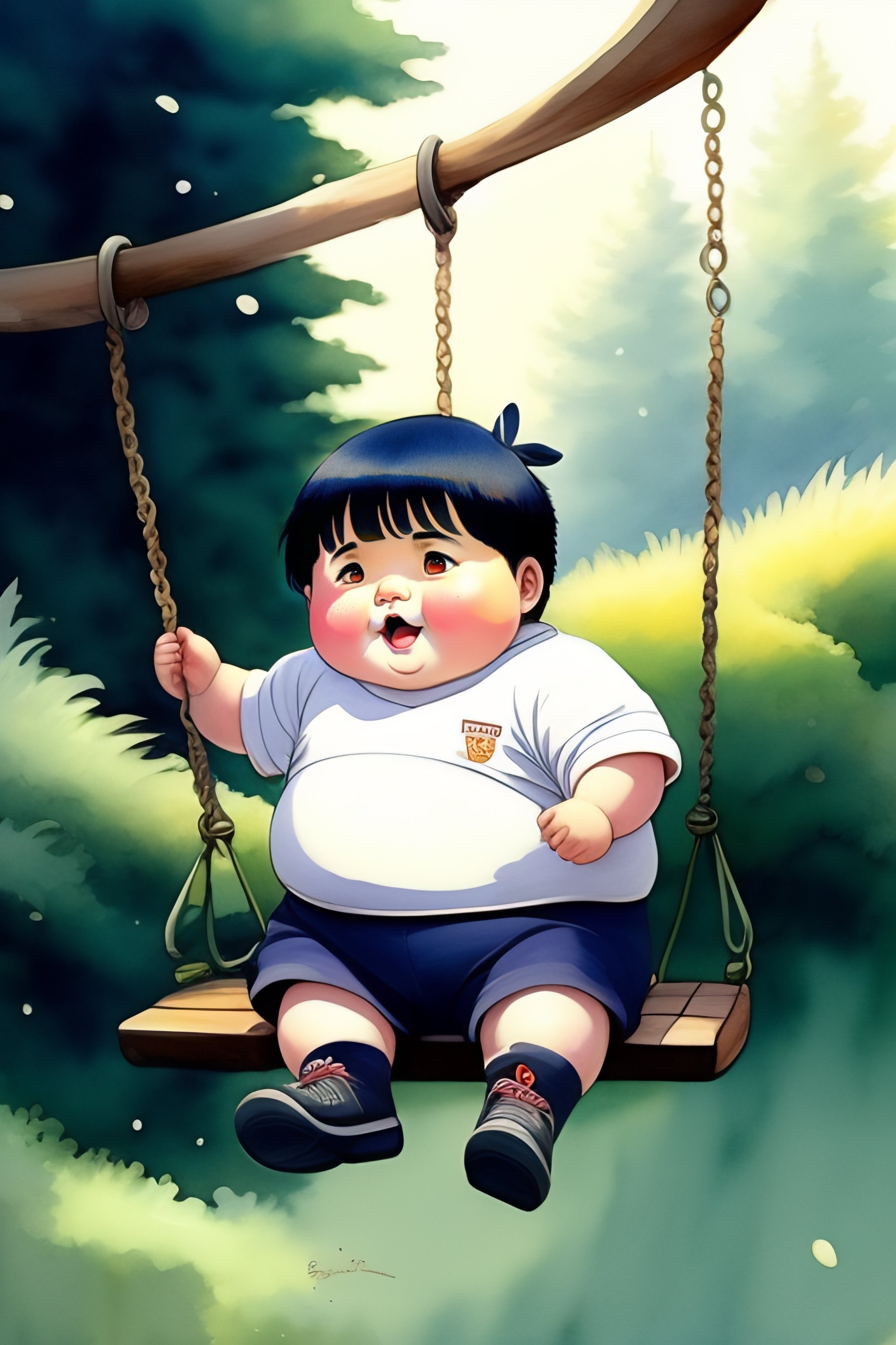 Lexica - A hand drawn water color studio ghibli art of a chubby funny ...