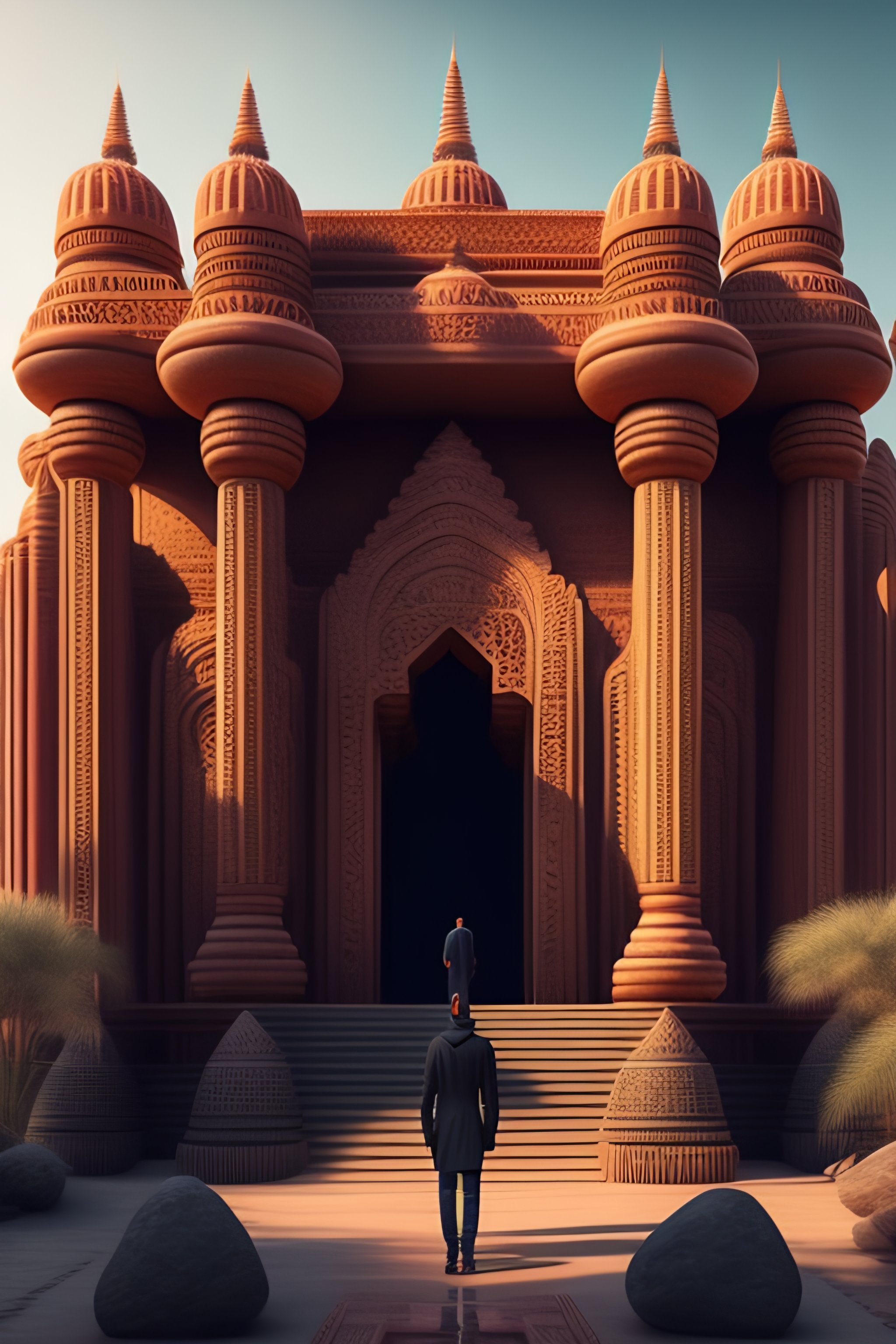 Lexica - Crowd in front of huge Indian stone carved temple, surrealism ...