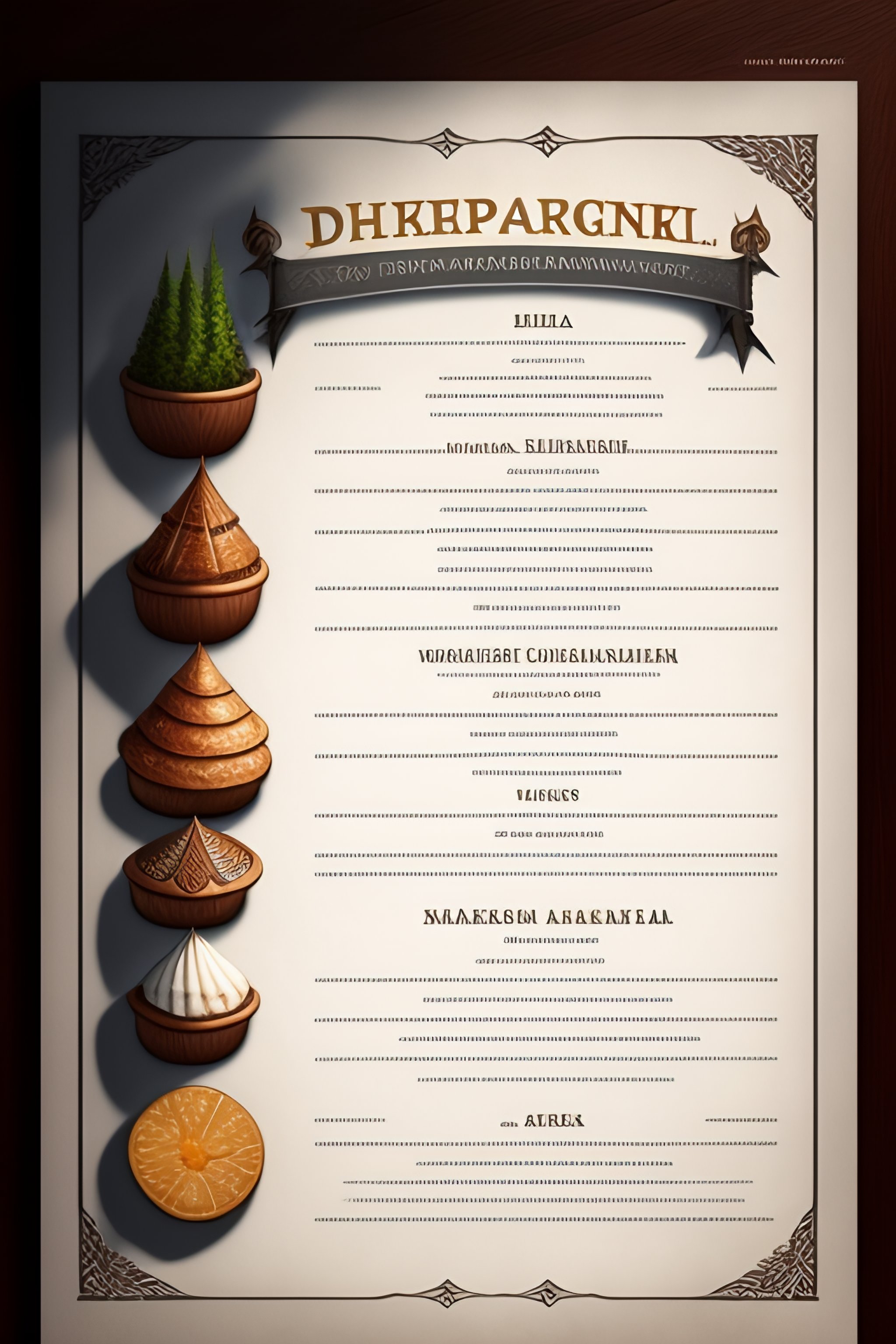 Lexica - A dungeons dragons' menu on a paper sheet with embellishments ...