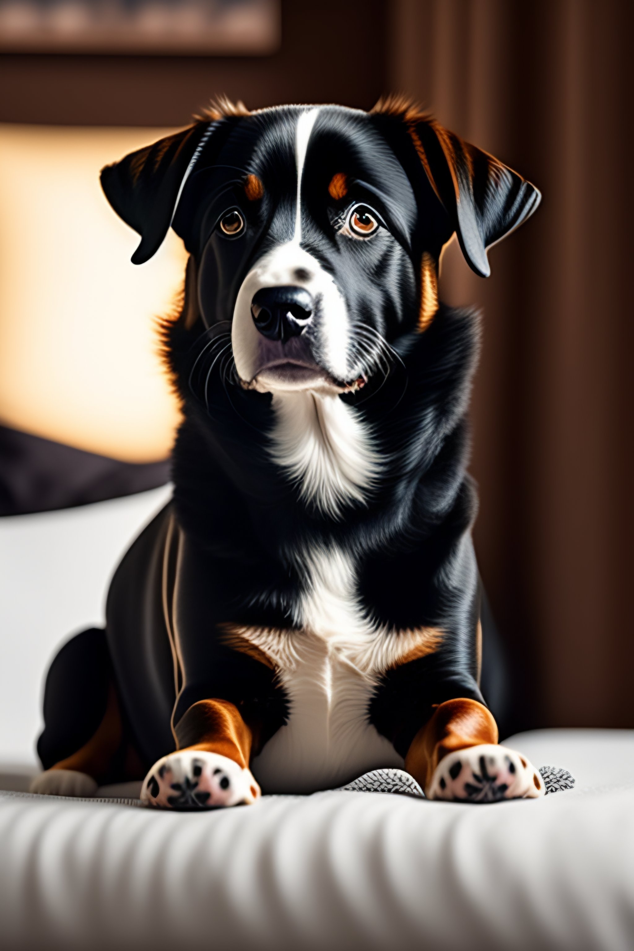 Lexica - A black short dog with dark brown eyes big ears and big tail ...