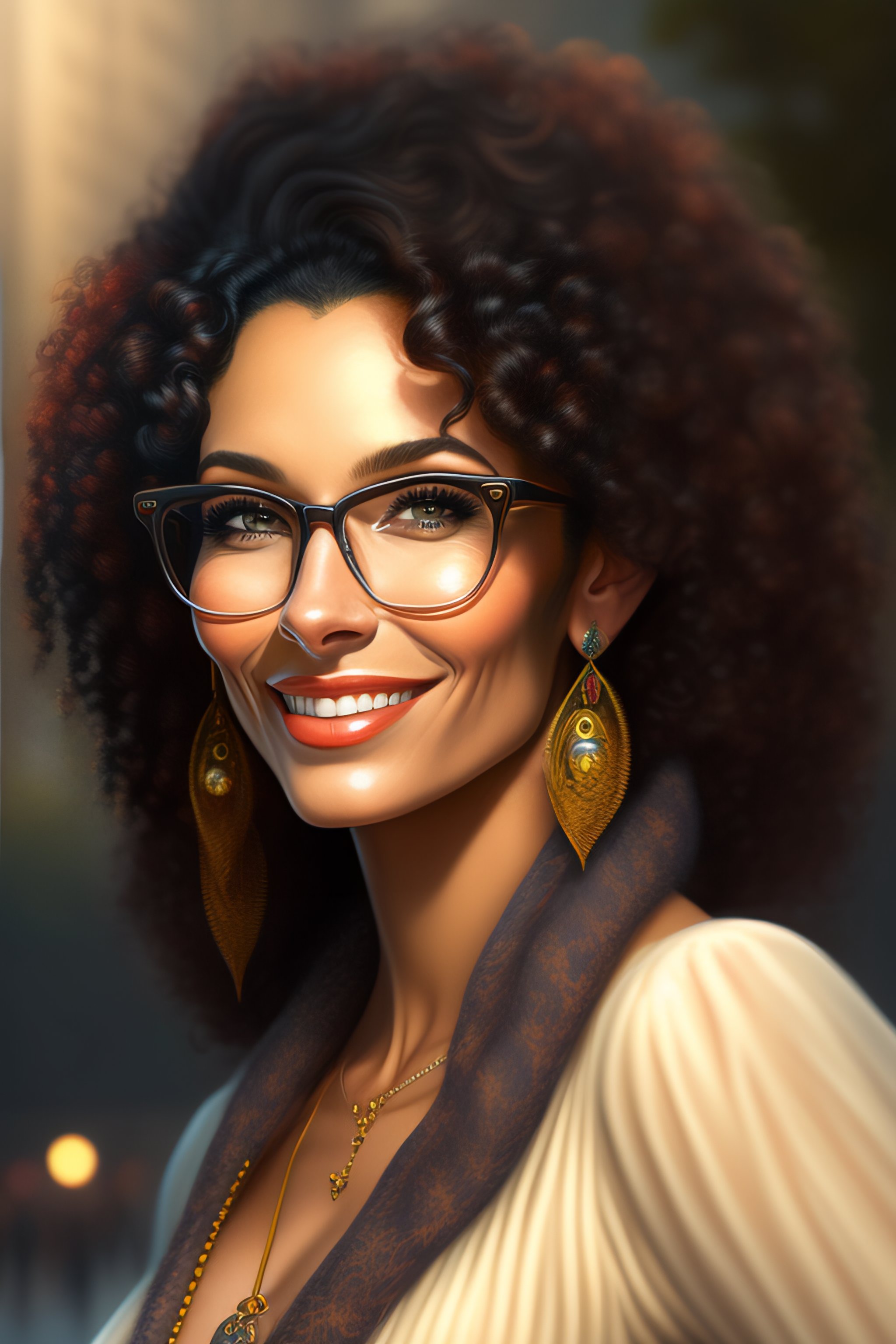 Lexica - Face, Caucasian woman, broad chin, long curly dark hair ...