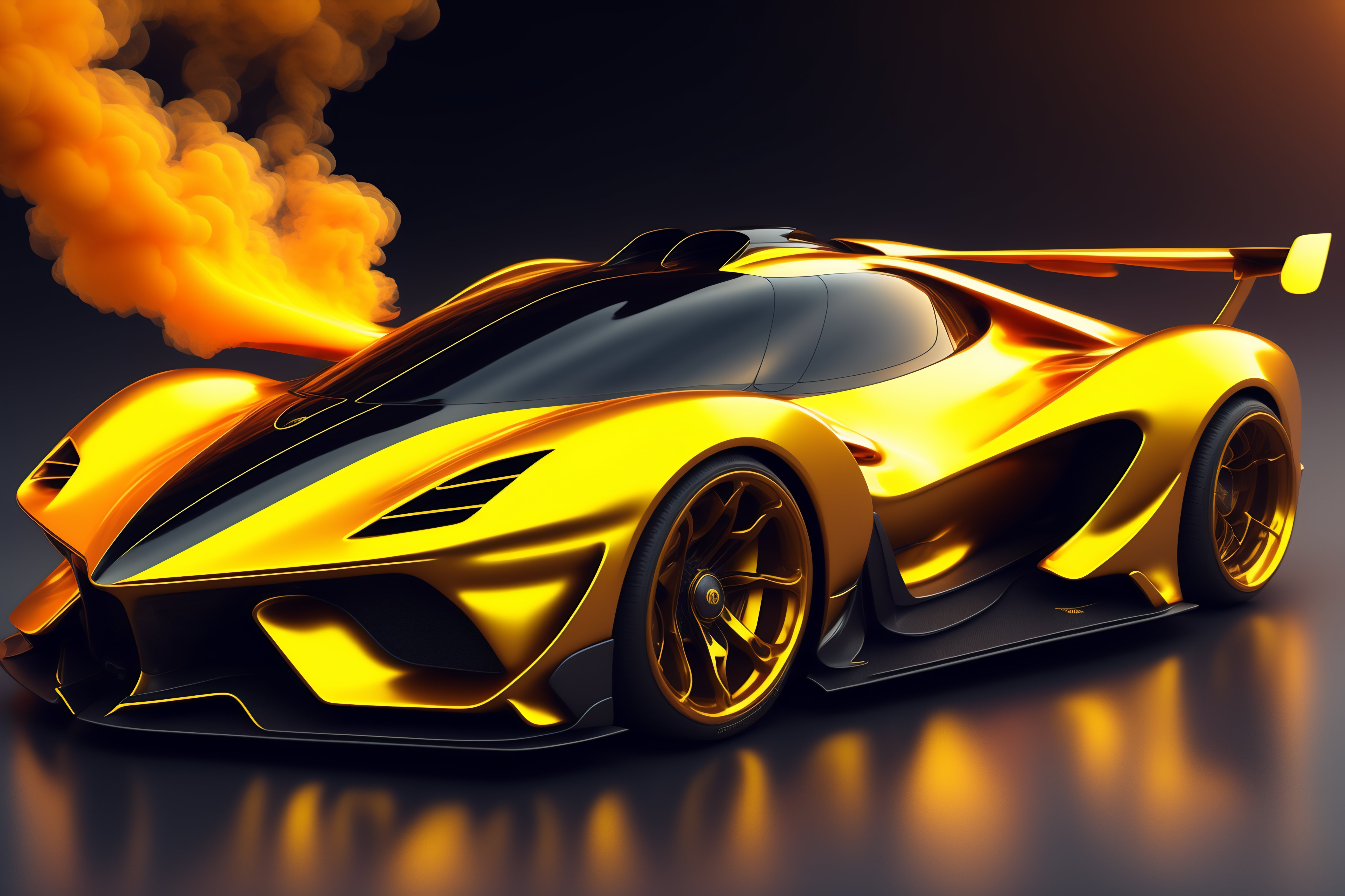 Lexica - Hypercars cyberpunk, golden, swirling color smokes