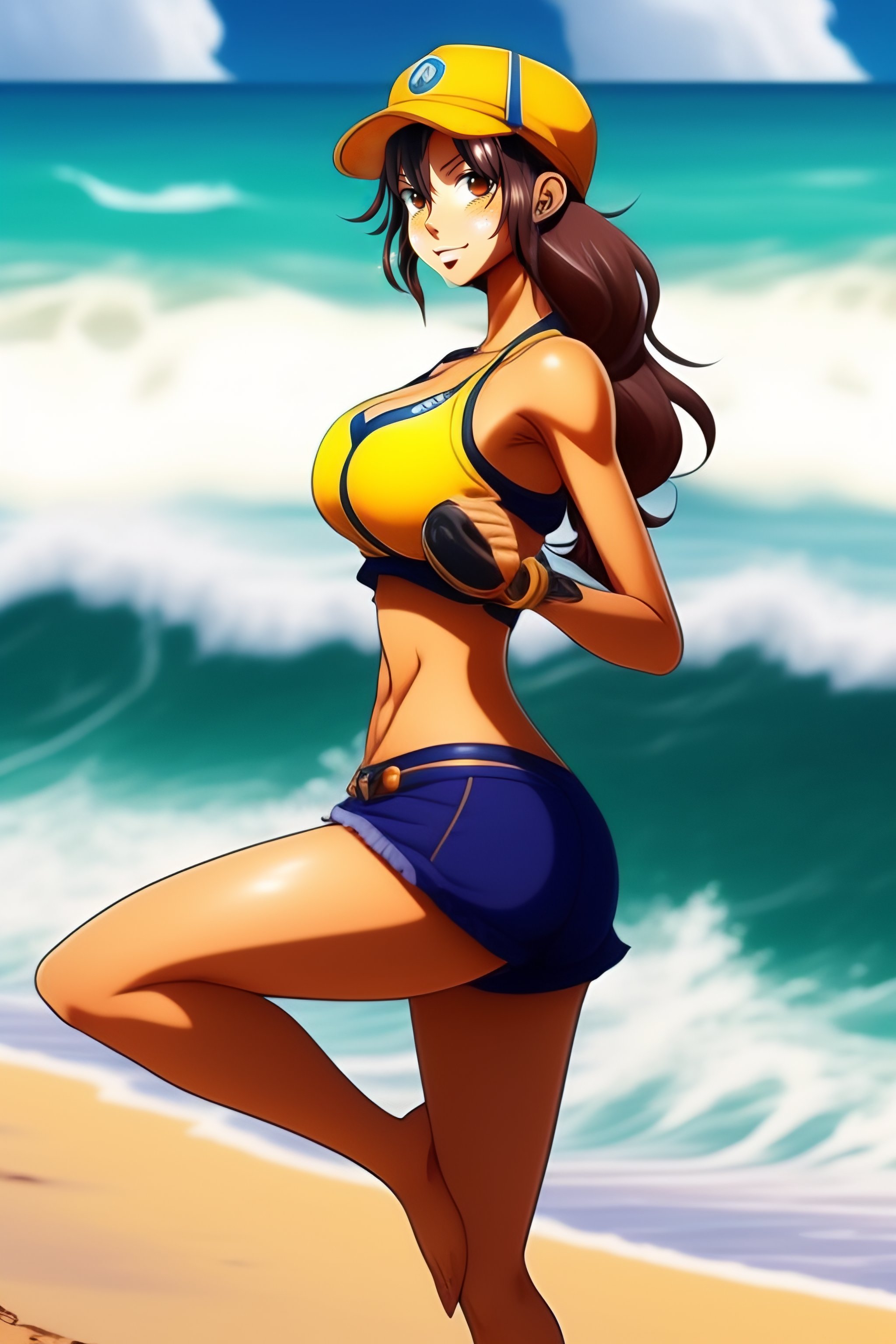 Lexica - Nami one piece dropping a ball at the beach