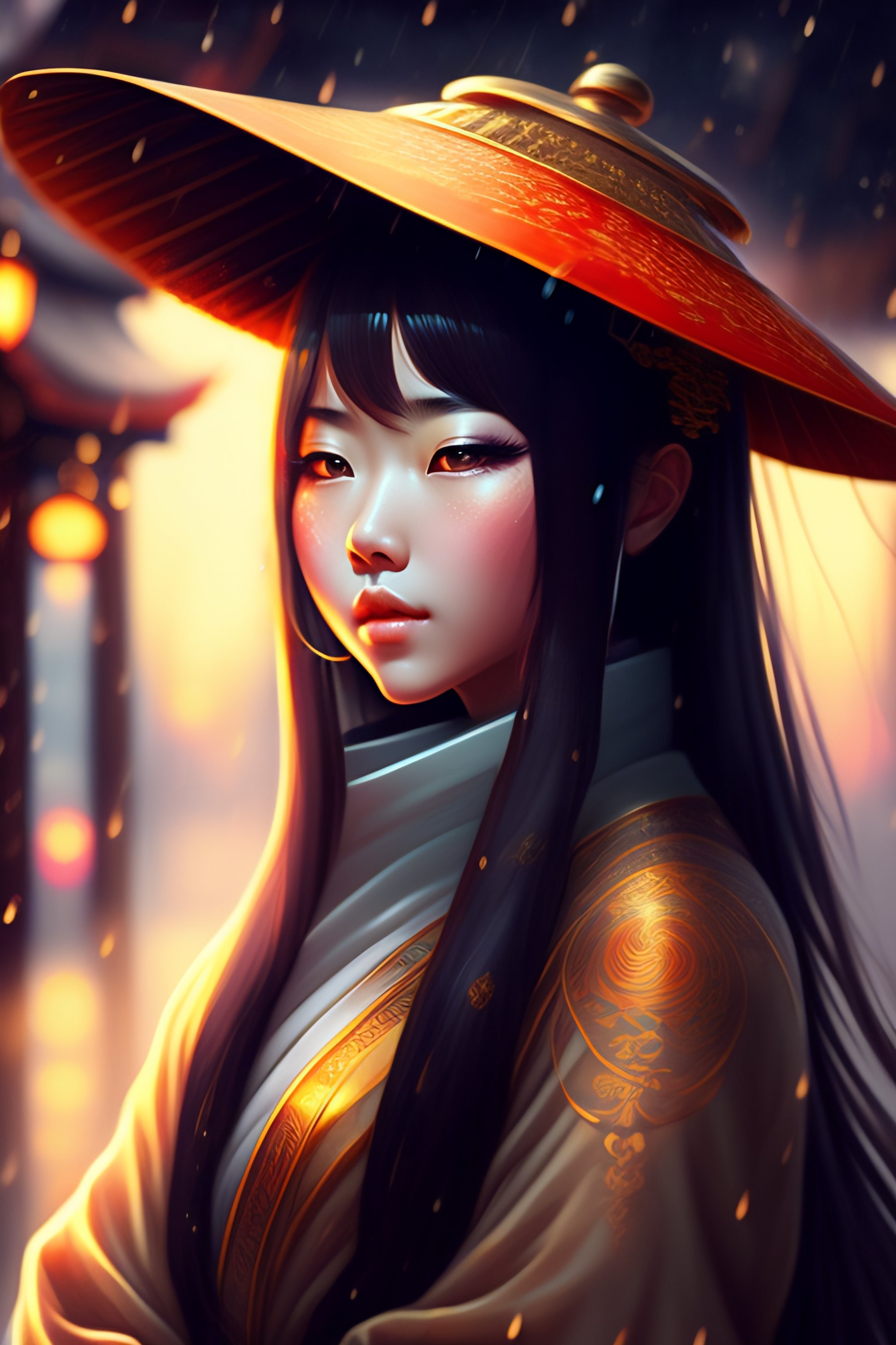 Lexica - Anime samurai girl standing in the rain wearing traditional ...