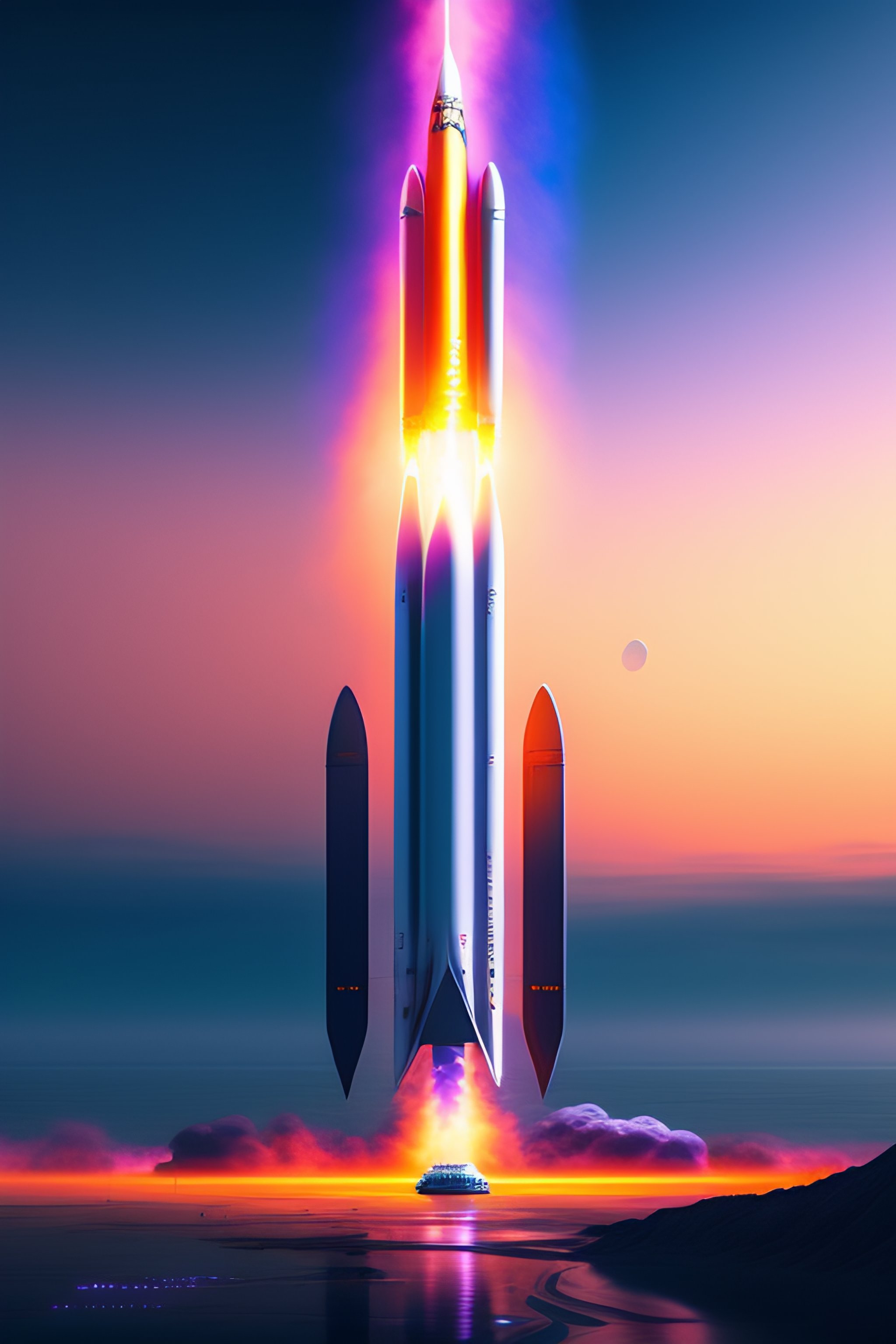 Lexica - Spacex starship launch, cyberpunk colors, detailed digital illustration,