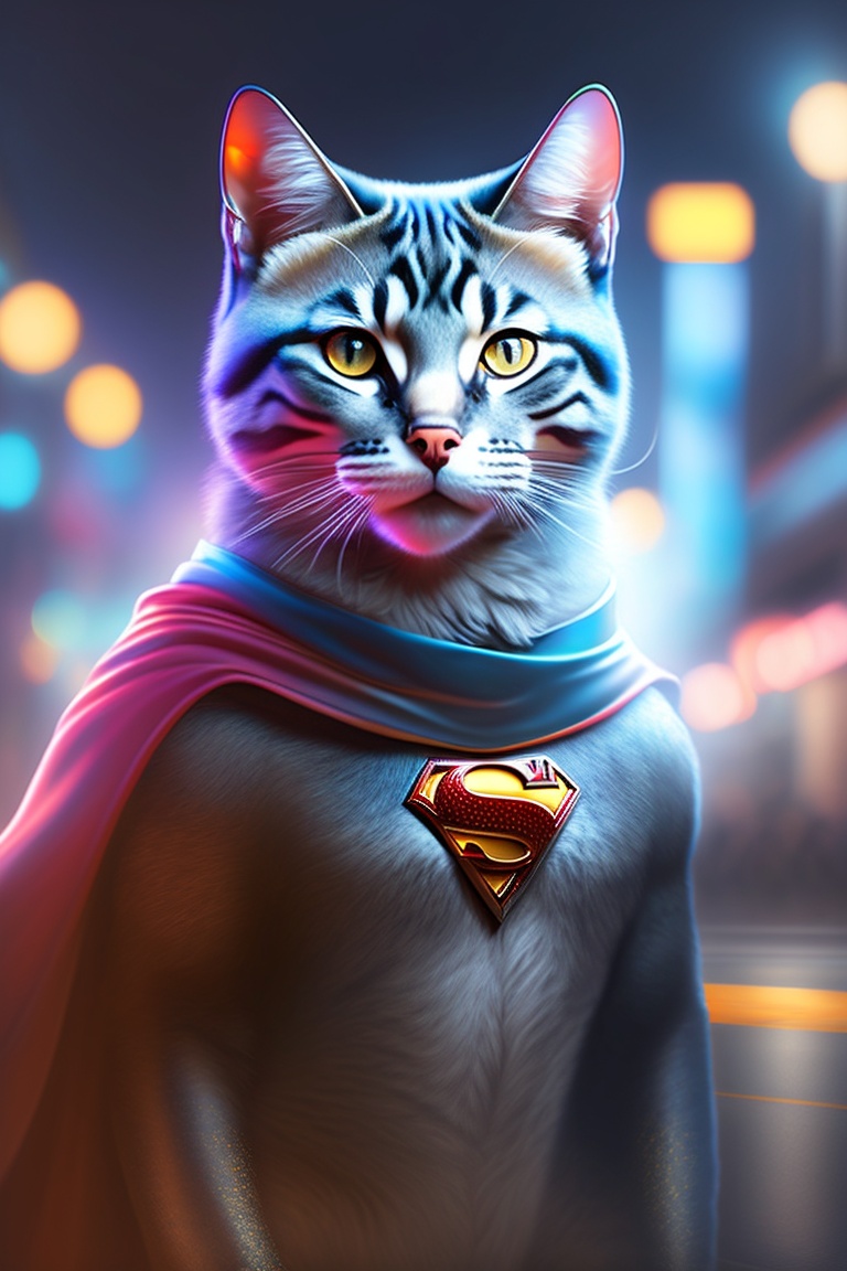 Lexica - A human cat who becomes superman, the background is the ...