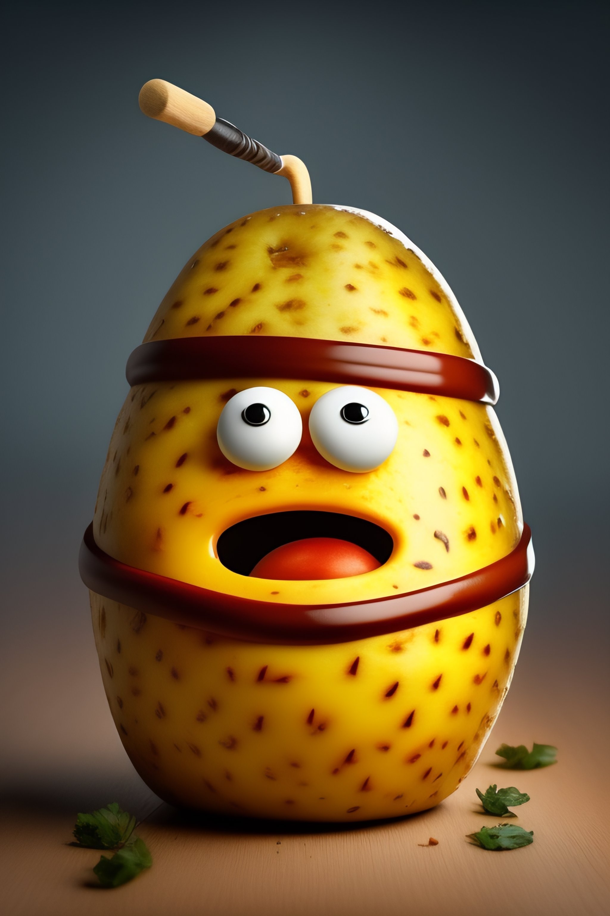 Lexica - Angry potato with weapon scary