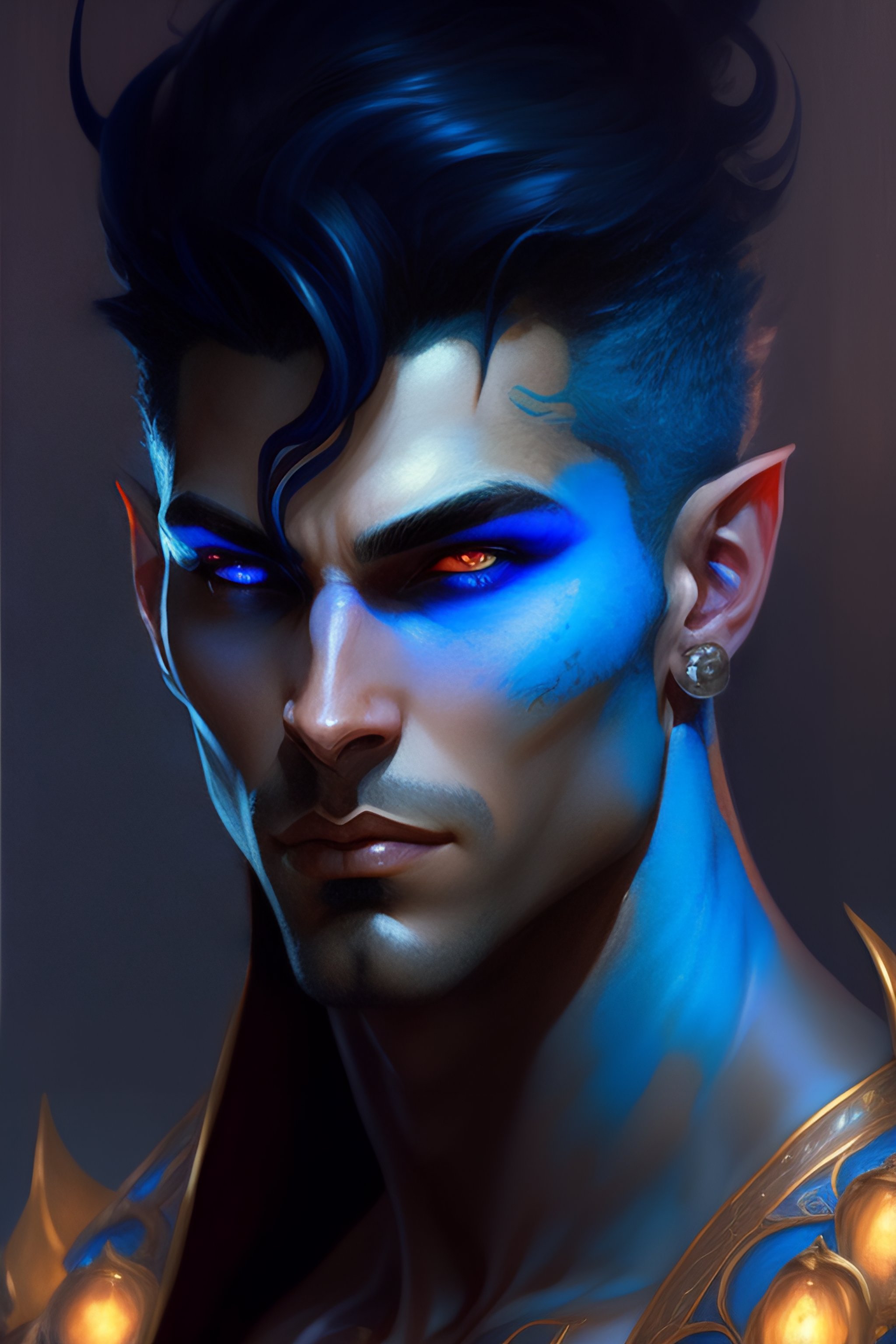 Lexica - Handsome tiefling guy with blue skin and horns and dark hair ...
