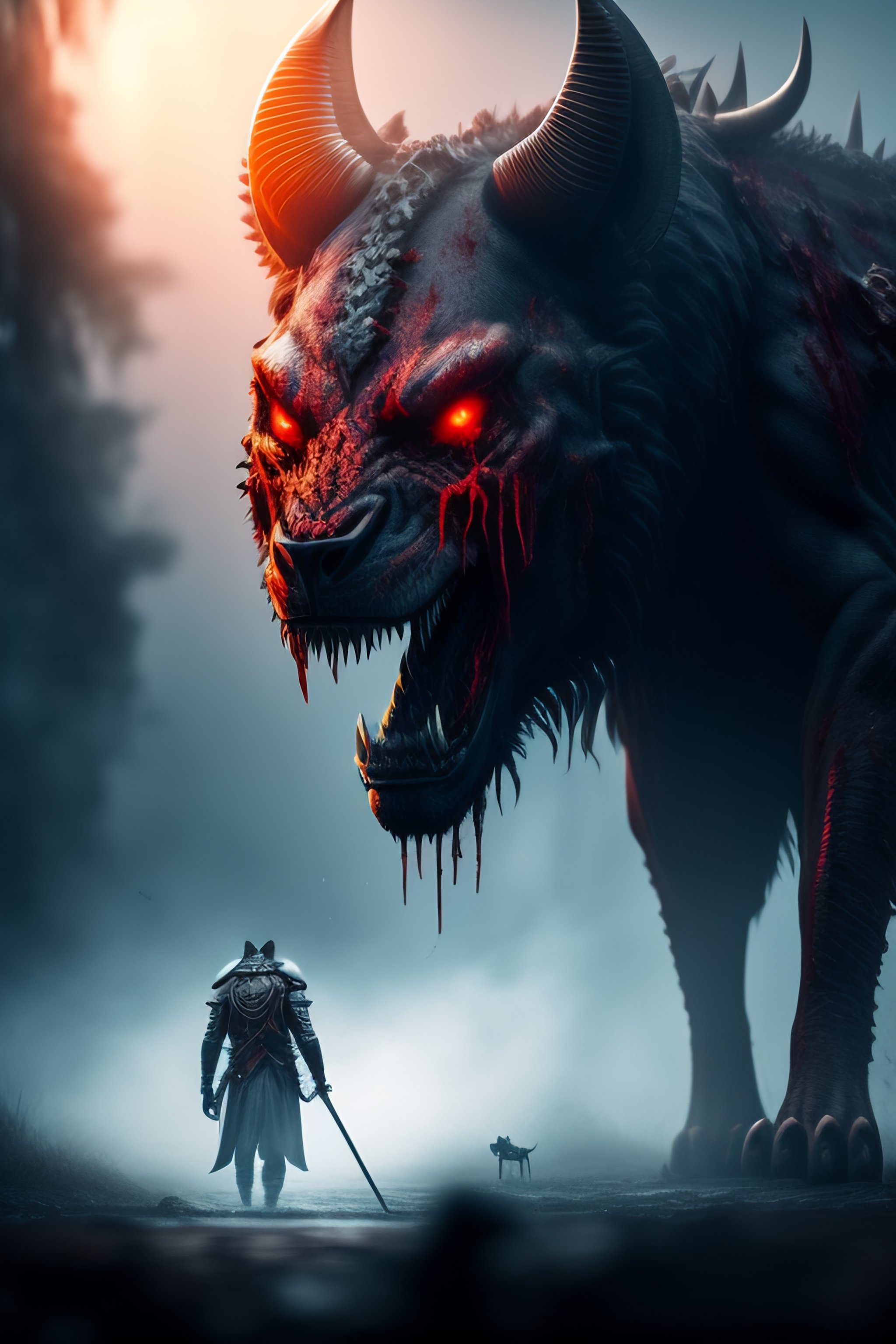 Lexica - Terrible monster, bloody and dead with flesh and metal parts ...