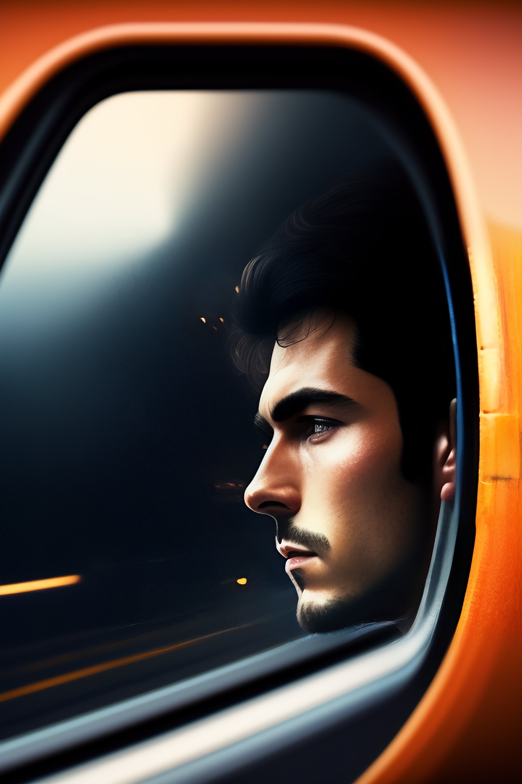 Lexica - Portrait of a man, in the back of a car at night in a tunnel ...