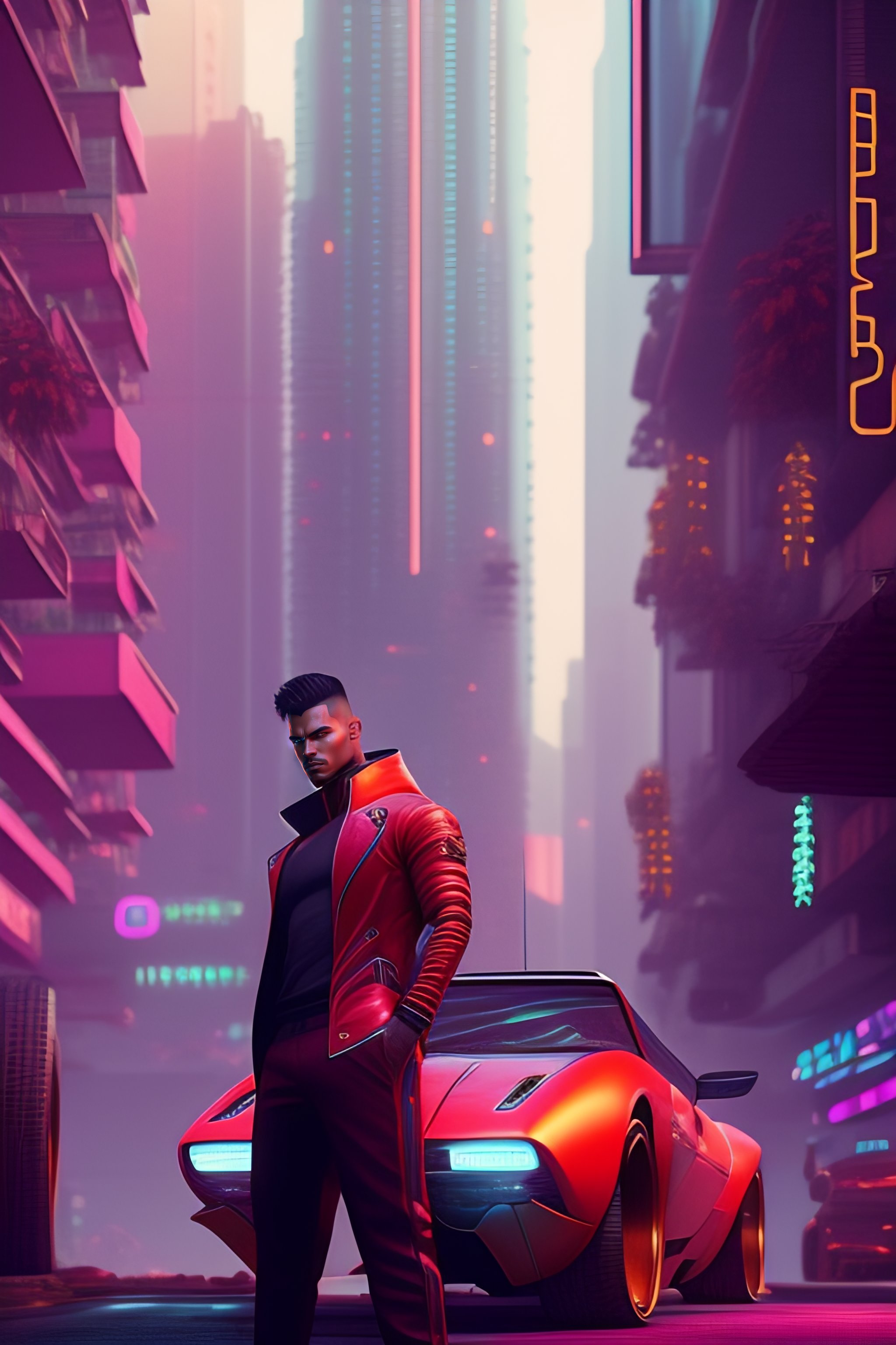 Lexica - Handsome man poses with his car, cyperpunk industry cool man ...