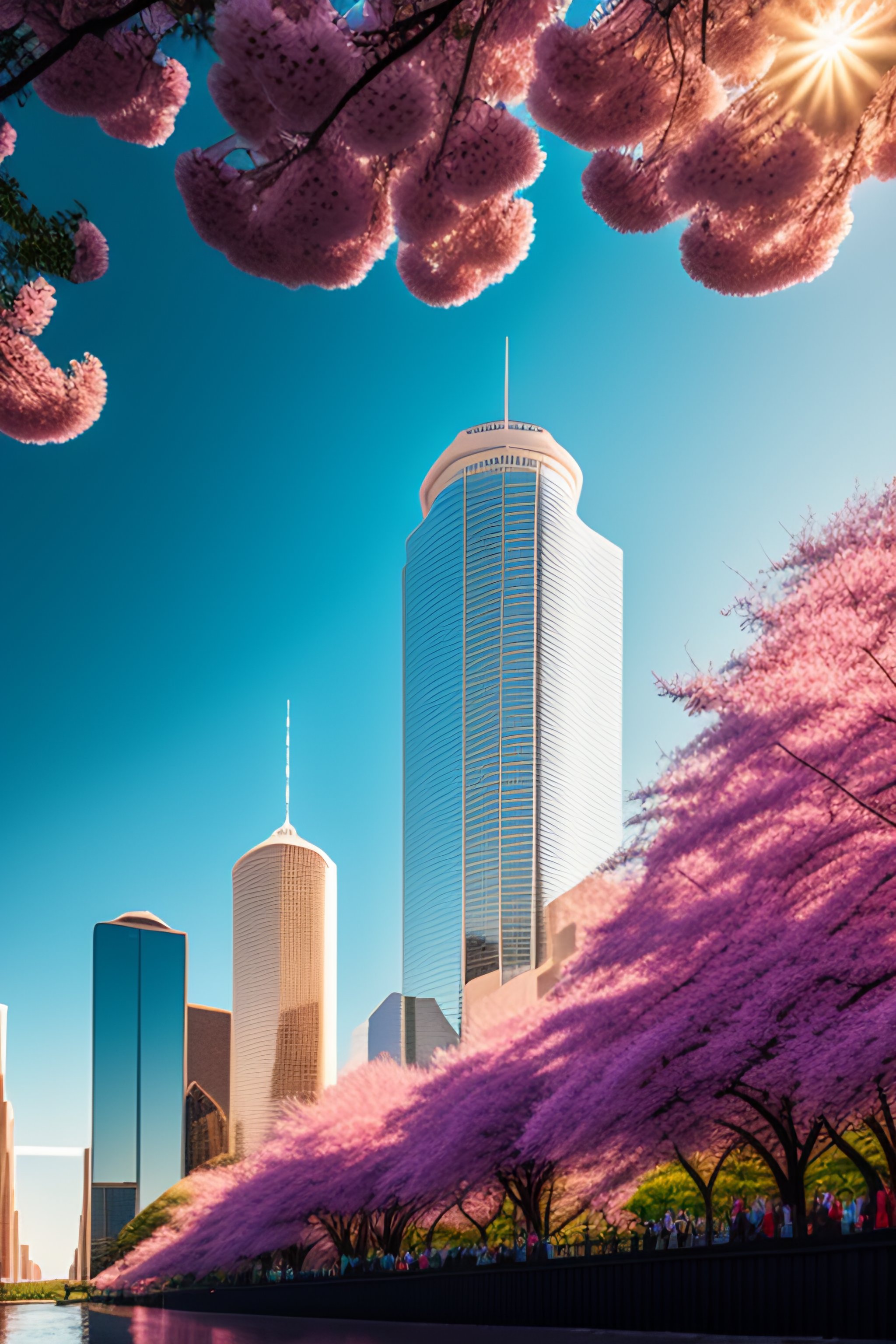 Lexica - Houston City america with cherry blossoms blooming