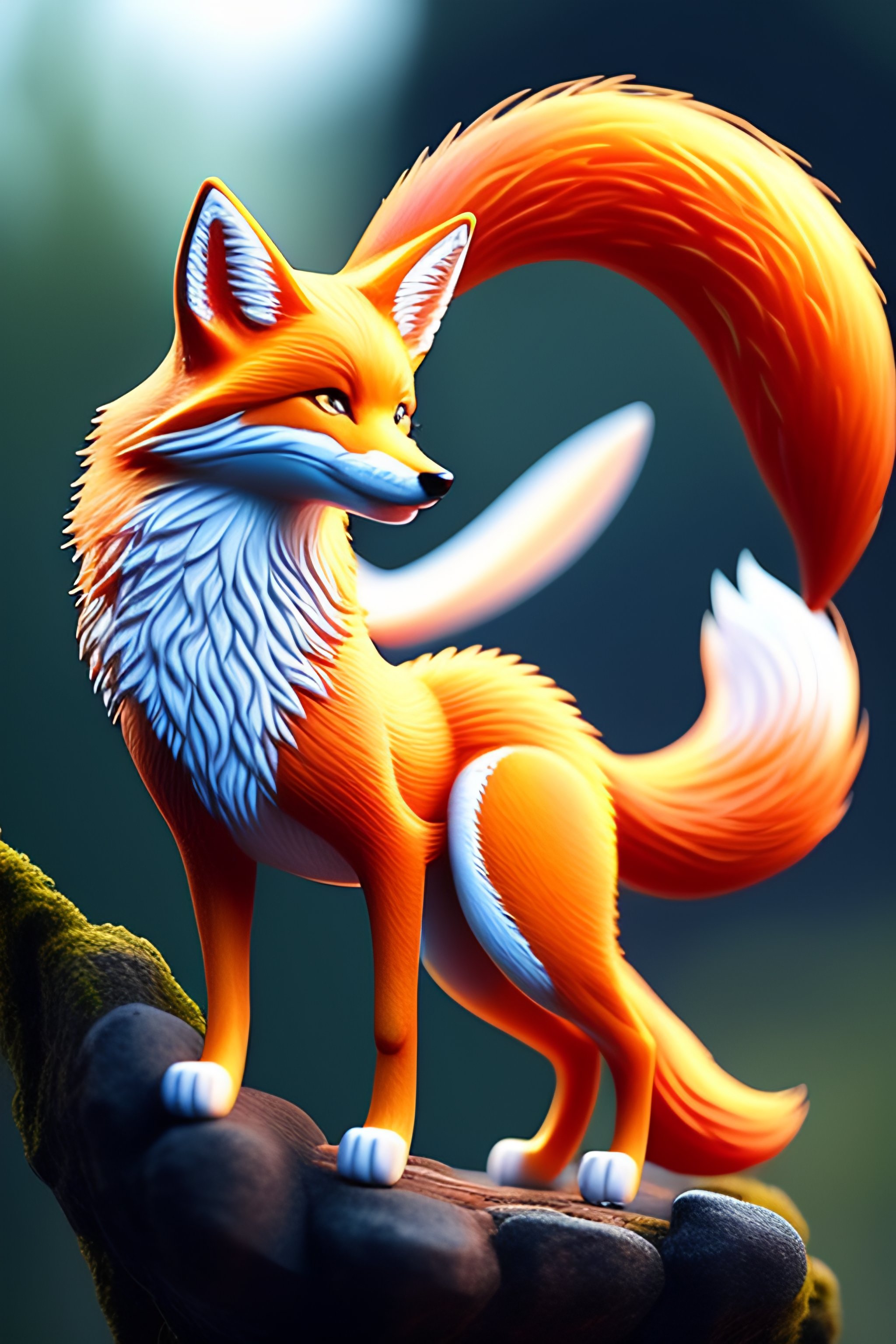 Lexica - Beautiful Japanese nine-tailed fox with fairy tail like features