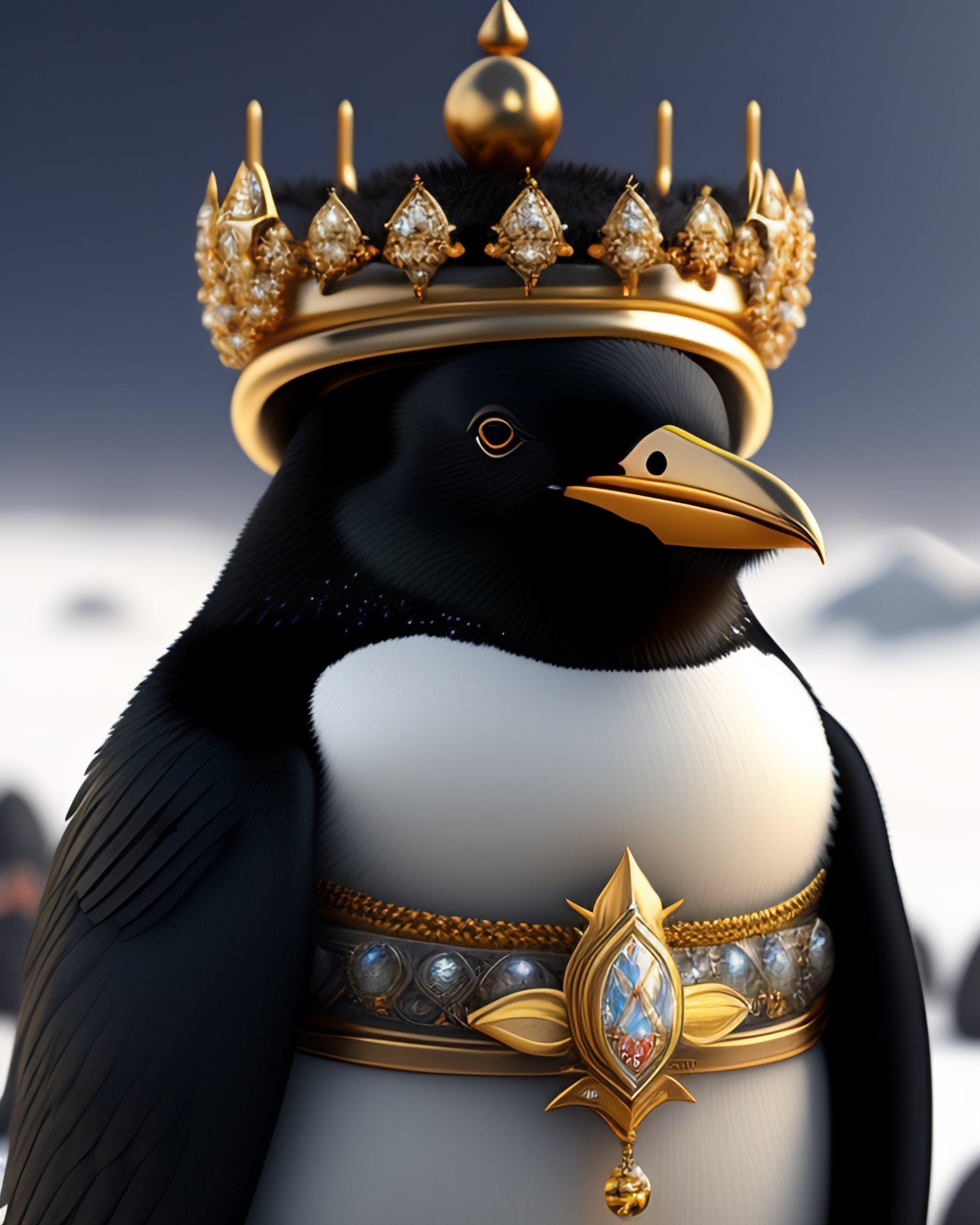 Lexica - Cute penguin with royal crown, royal armour and royal jewlery ...