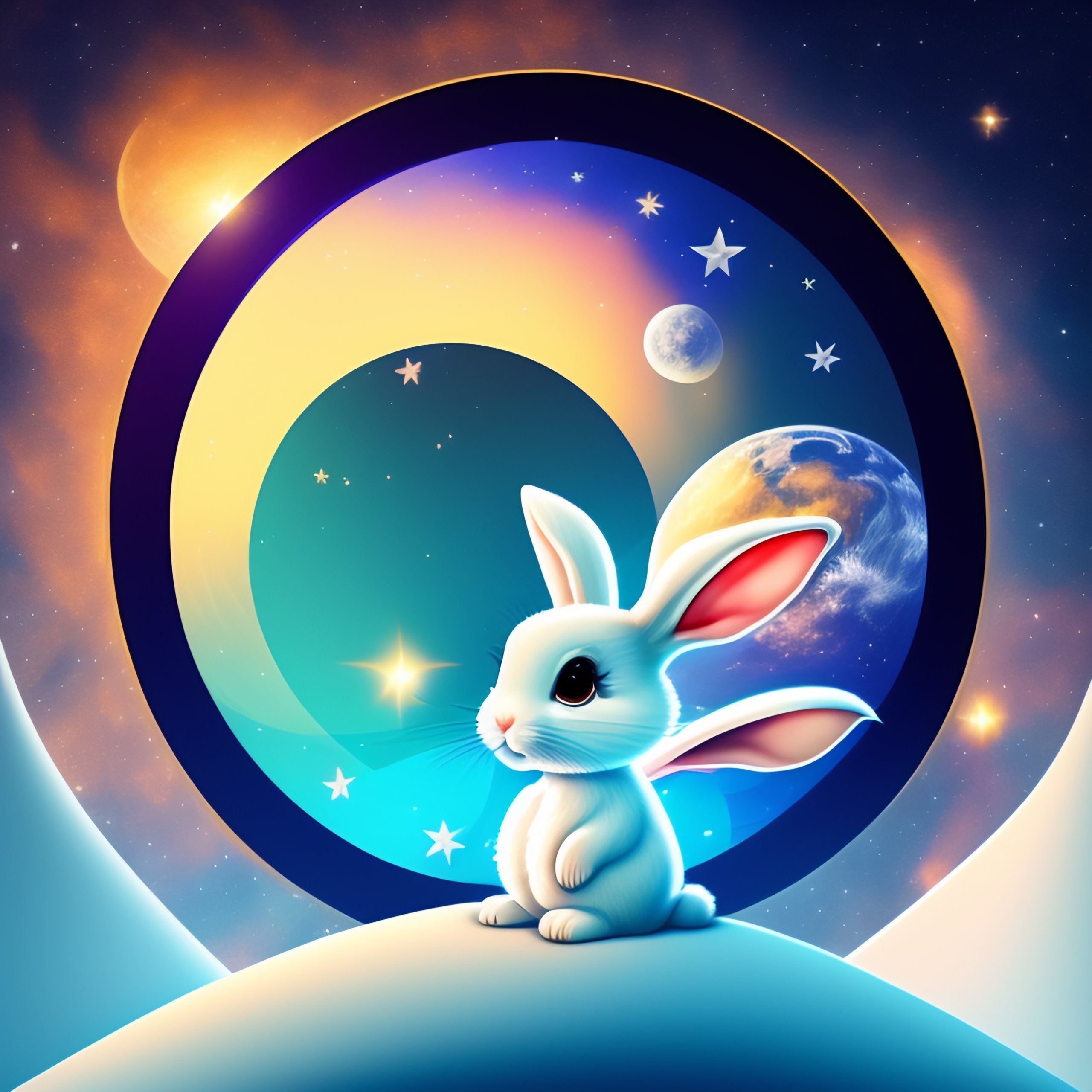 Lexica - Cartoon style, on the moon, a snow-white bunny, cool and cute ...