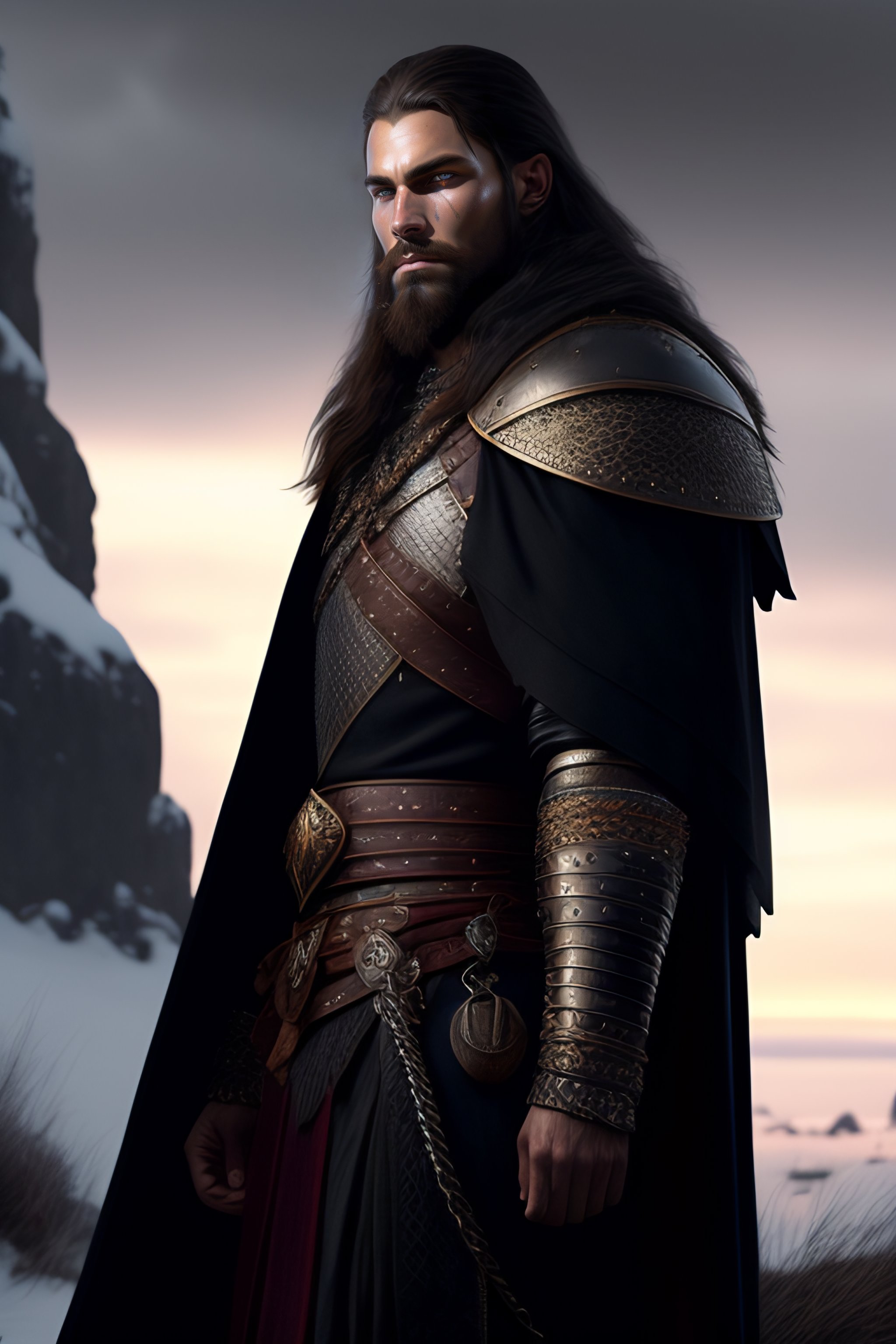 Lexica - Medieval portrait of a viking warrior man wearing black chain ...