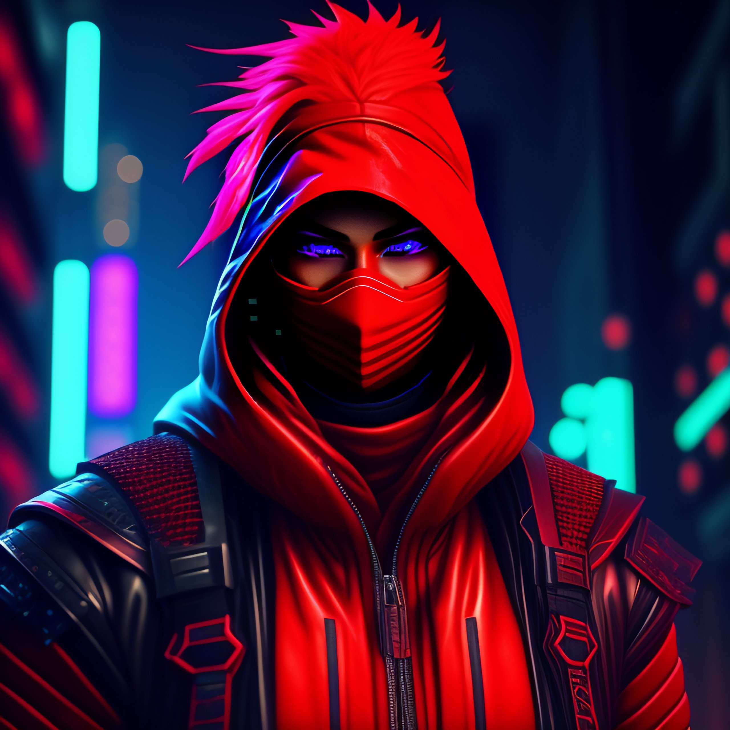 Lexica - Awesome looking red male ninja in cyberpunk style 8-bit neon ...