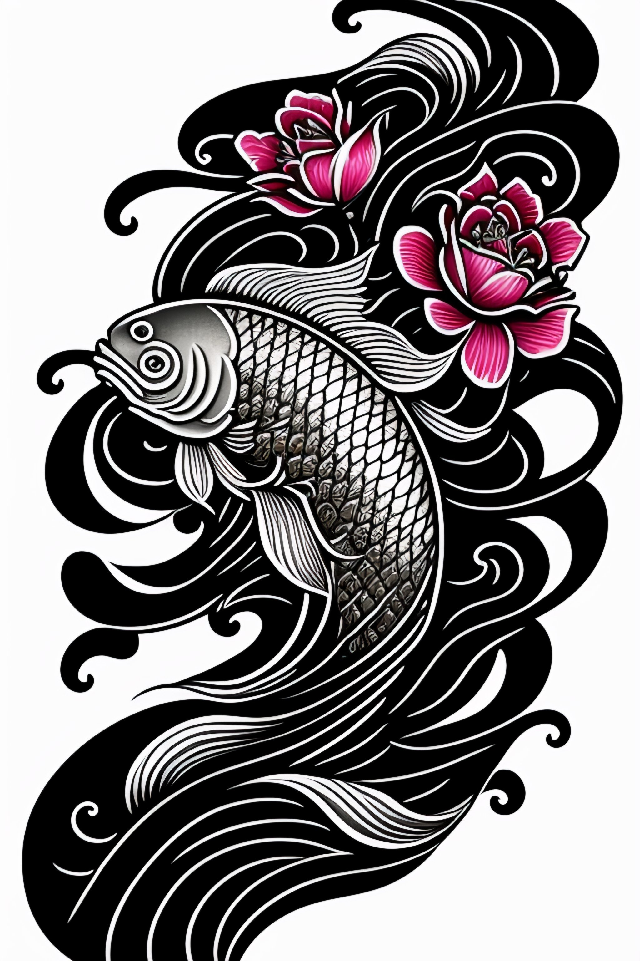 Lexica - A koi carp with roses tattooed in it, irezumi, Japan, japanese ...