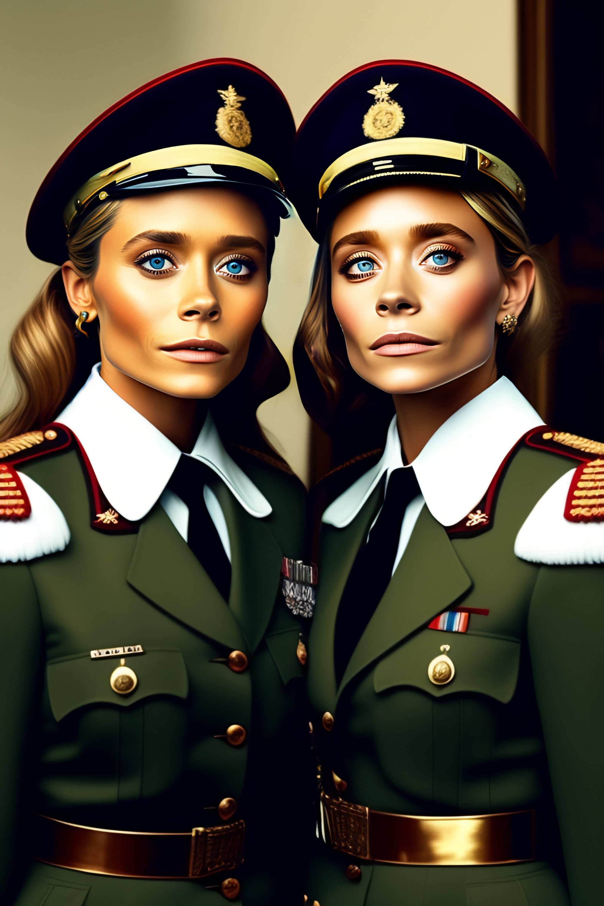 Lexica - Mary-Kate and Ashley Olsen in a german army costume and a mustache