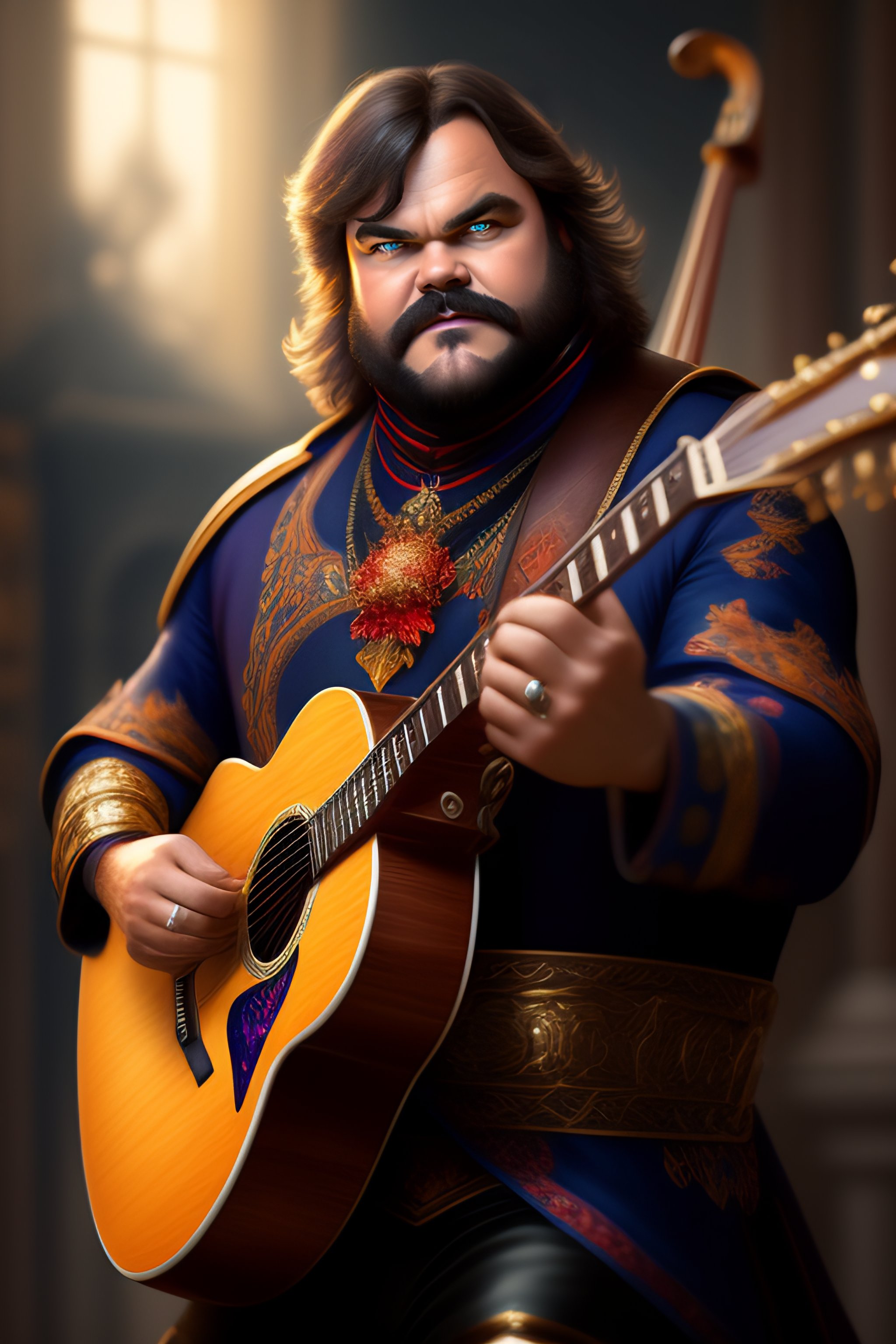 Lexica - Photography of jack black with a guitar singing 8 k, deep ...