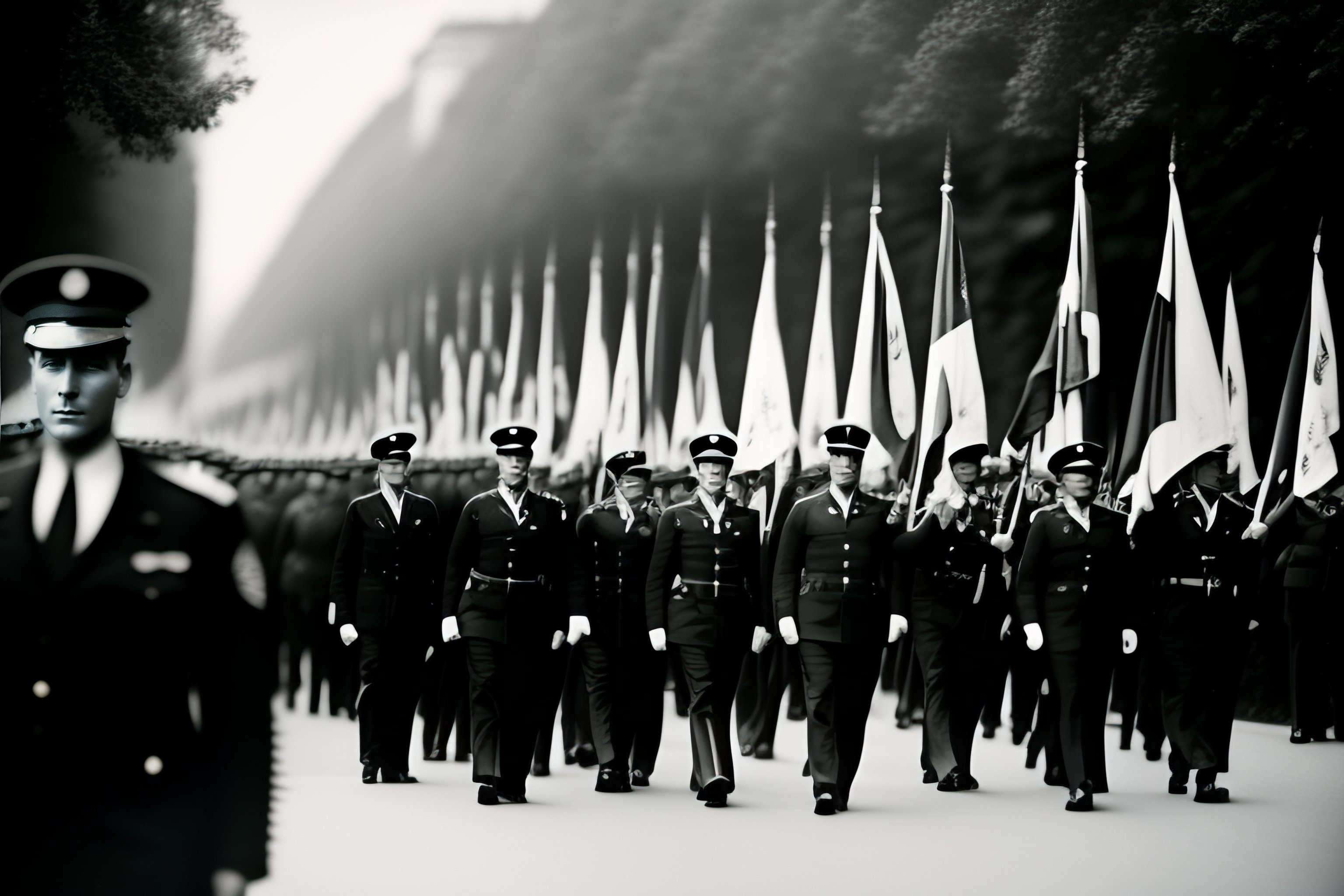 Lexica - Old black and white photo of french communists marching with a ...