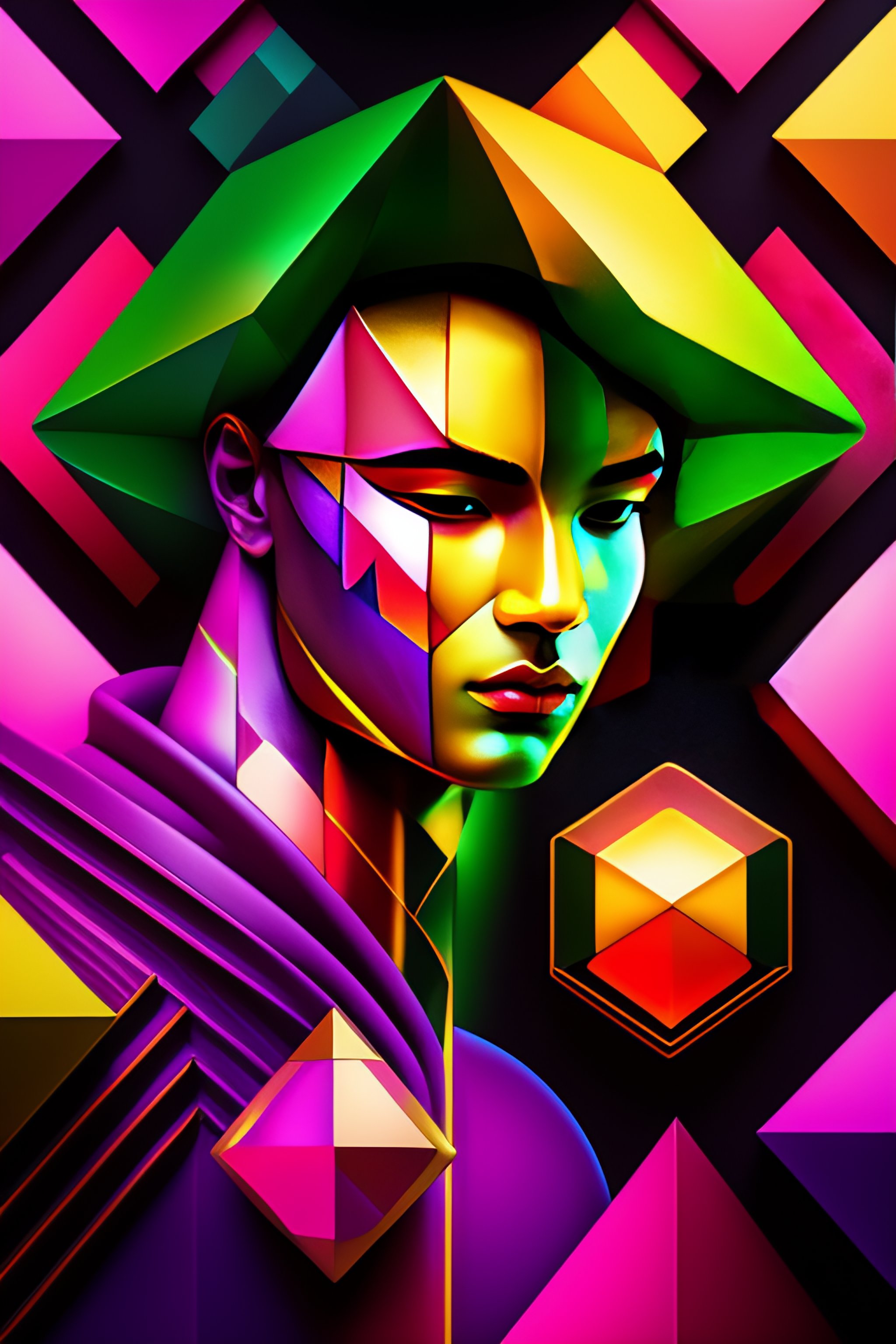 Lexica - Geometric lines male avatar lyon character, surrounded by ...