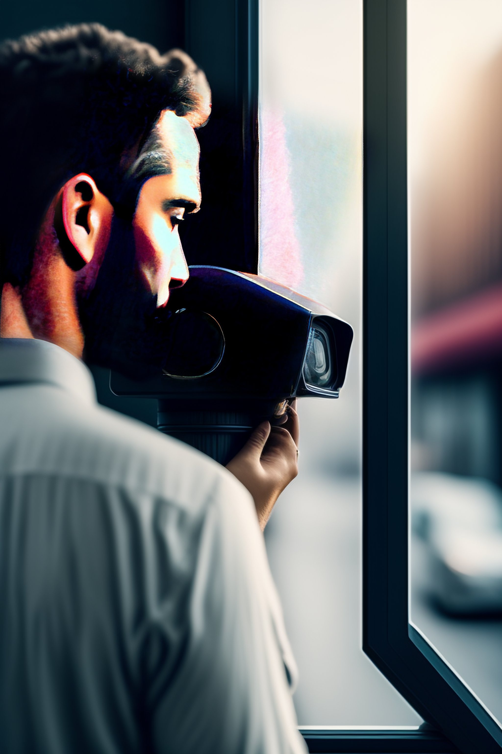 Lexica - Man looking into cctv camera