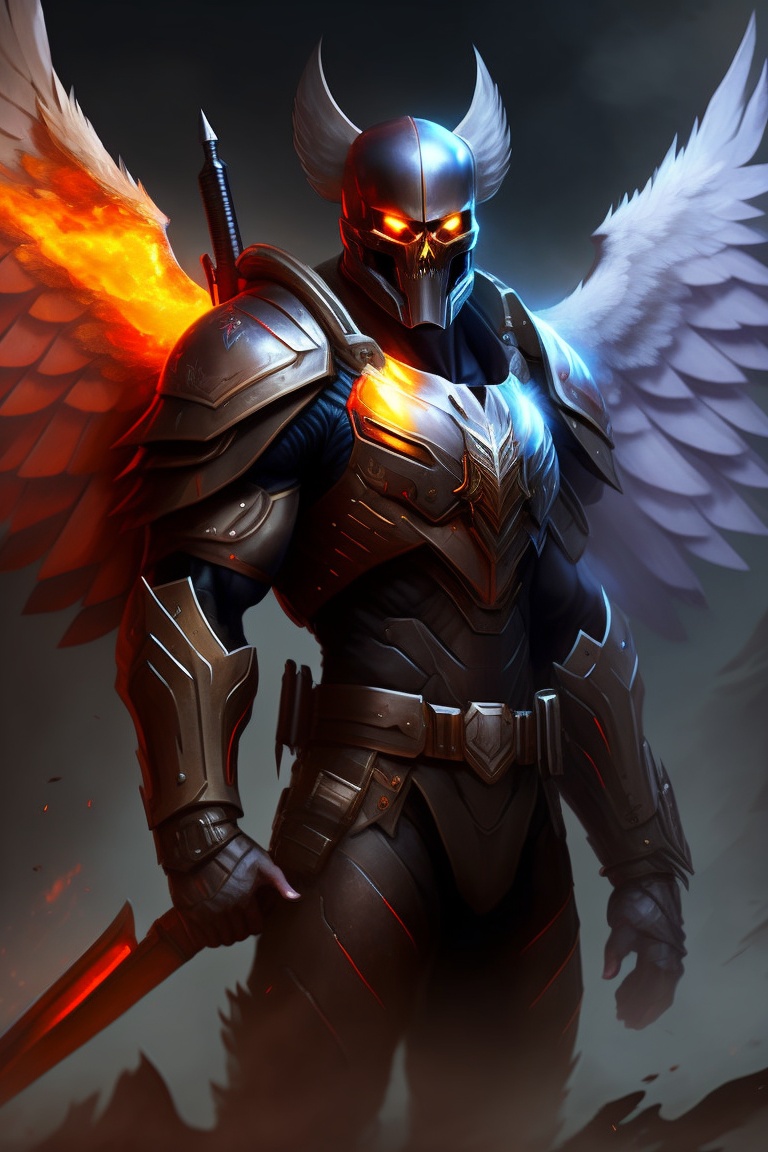 Lexica - Death skull angel, army suit, wings big, bring weapons axe ...