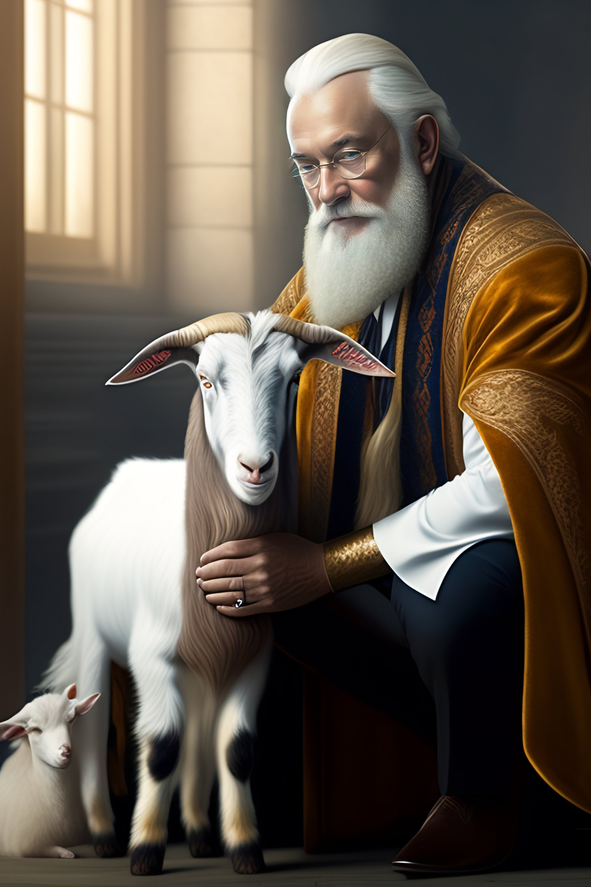 Lexica - Protrait of Albus Dumbledore petting his pet goat while ...