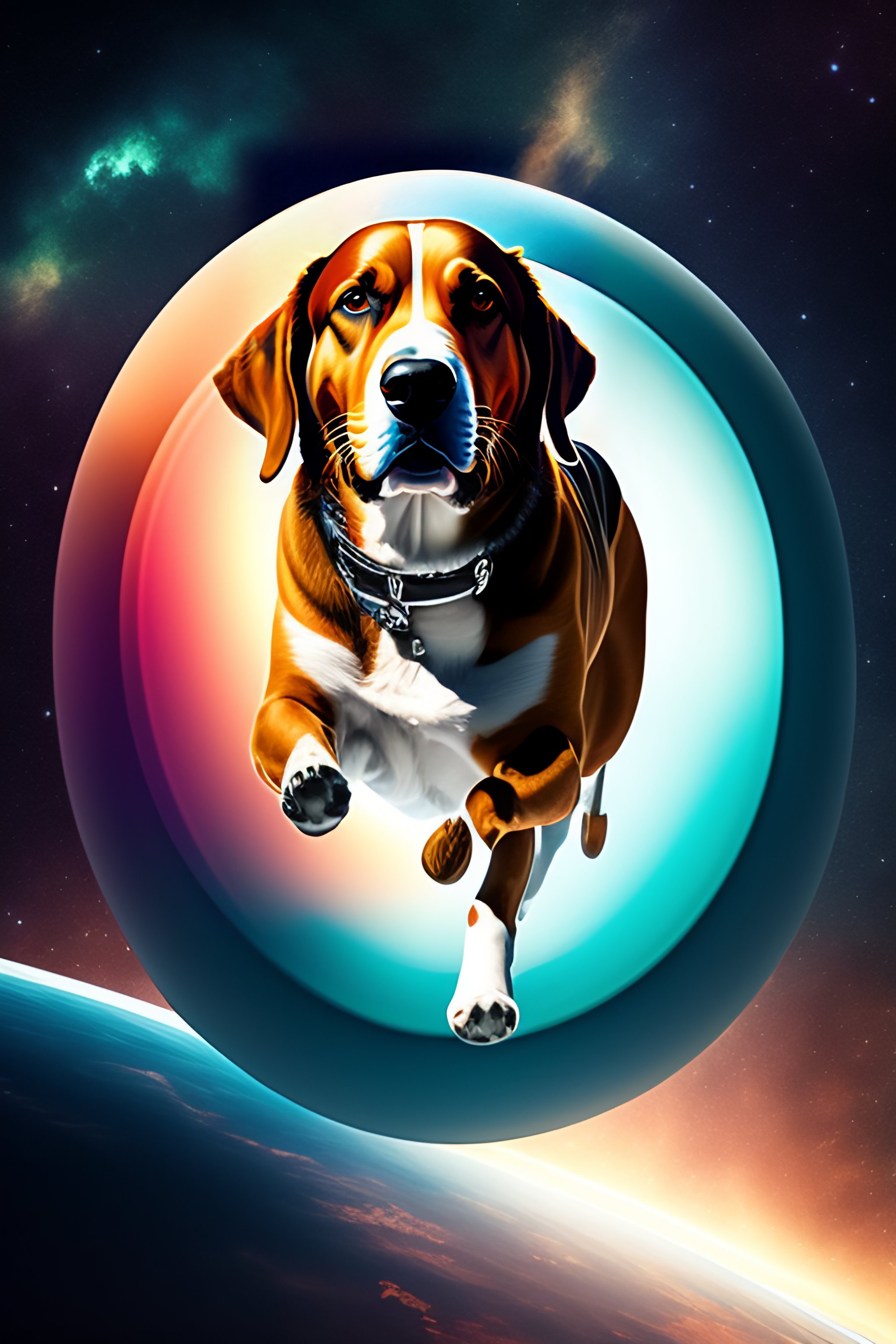 Lexica - Hound dog in space jumping from one planet to another planet