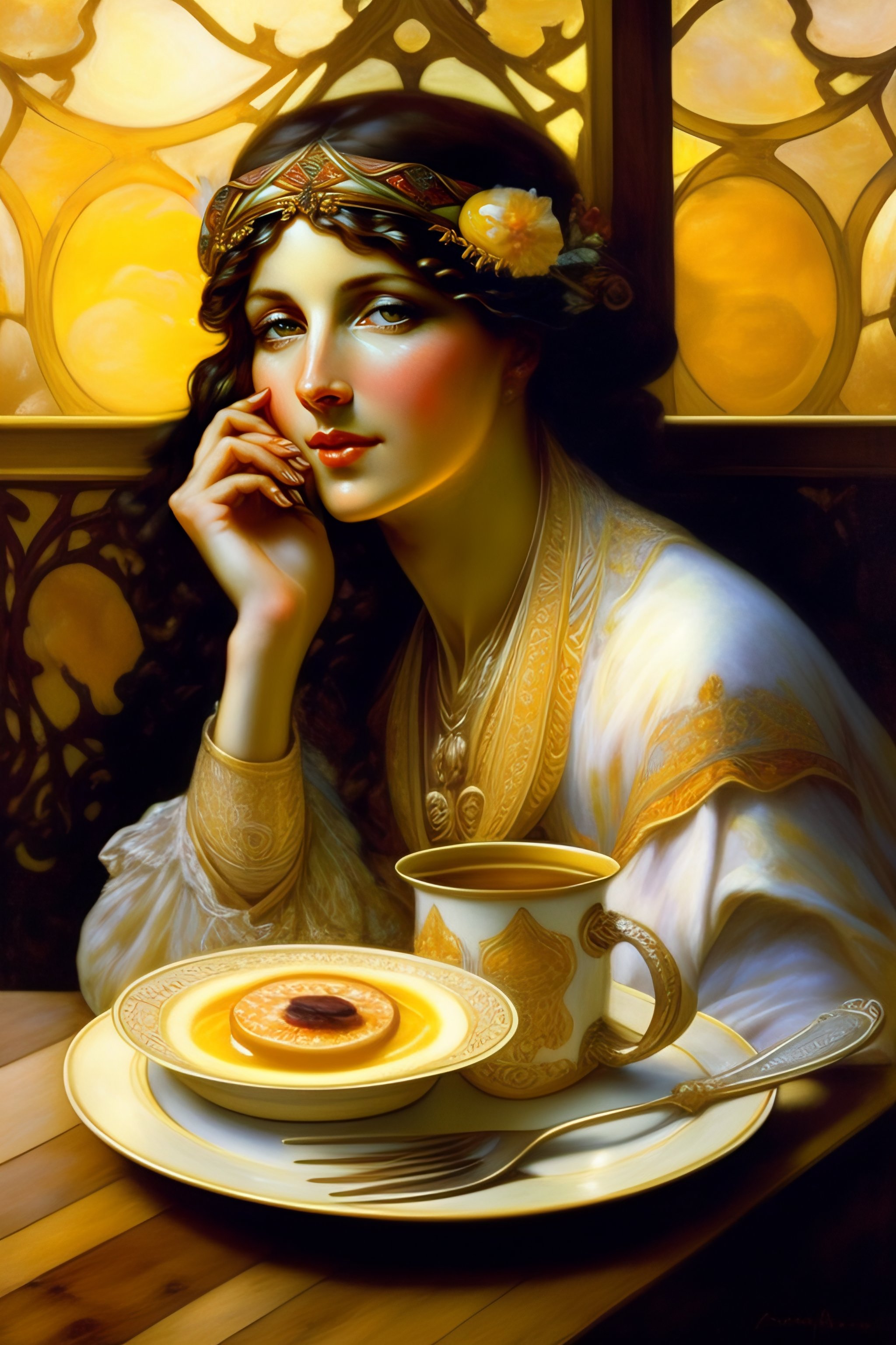 Lexica - A breakfast with a plate of egg sunny up and cup of coffe by ...