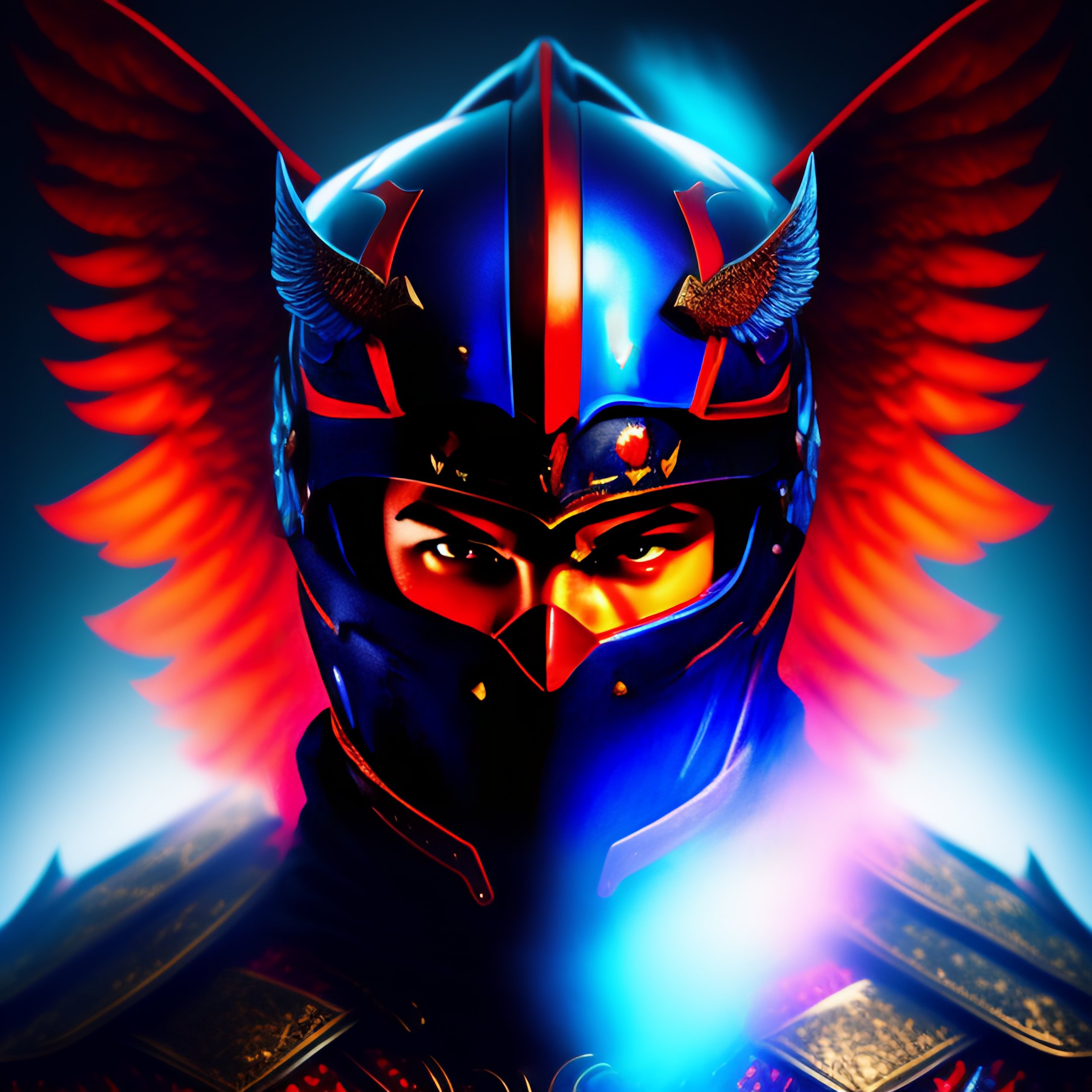 Lexica - Devil ninja warrior with wings, wearing armor and helmet, blue ...
