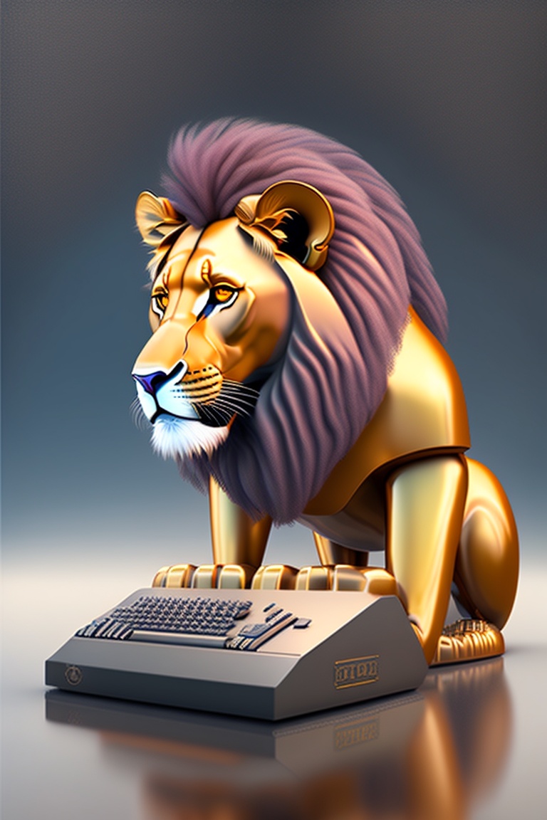 Lexica - Lion in a robotic uniform , in a suit , showing grandeur ...