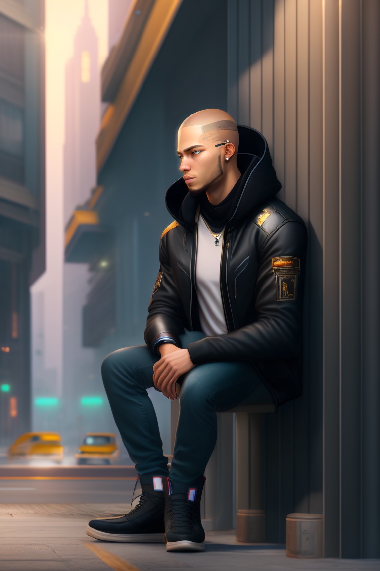 Lexica - Mixed-skinned man, smooth face, no hair, sitting on a white ...
