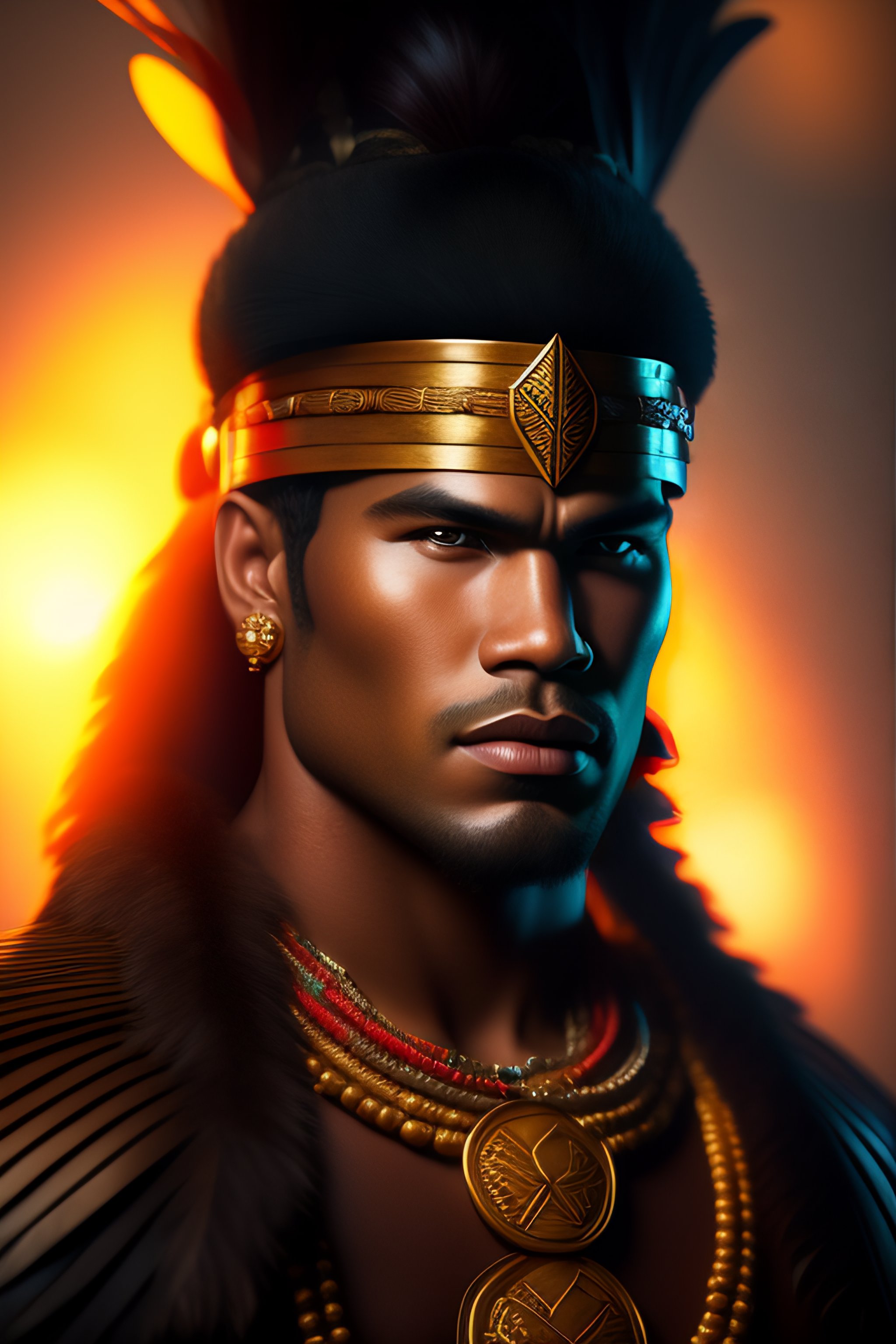 Lexica - Beautiful portrait depicted a polynesian ethnic group warlord ...
