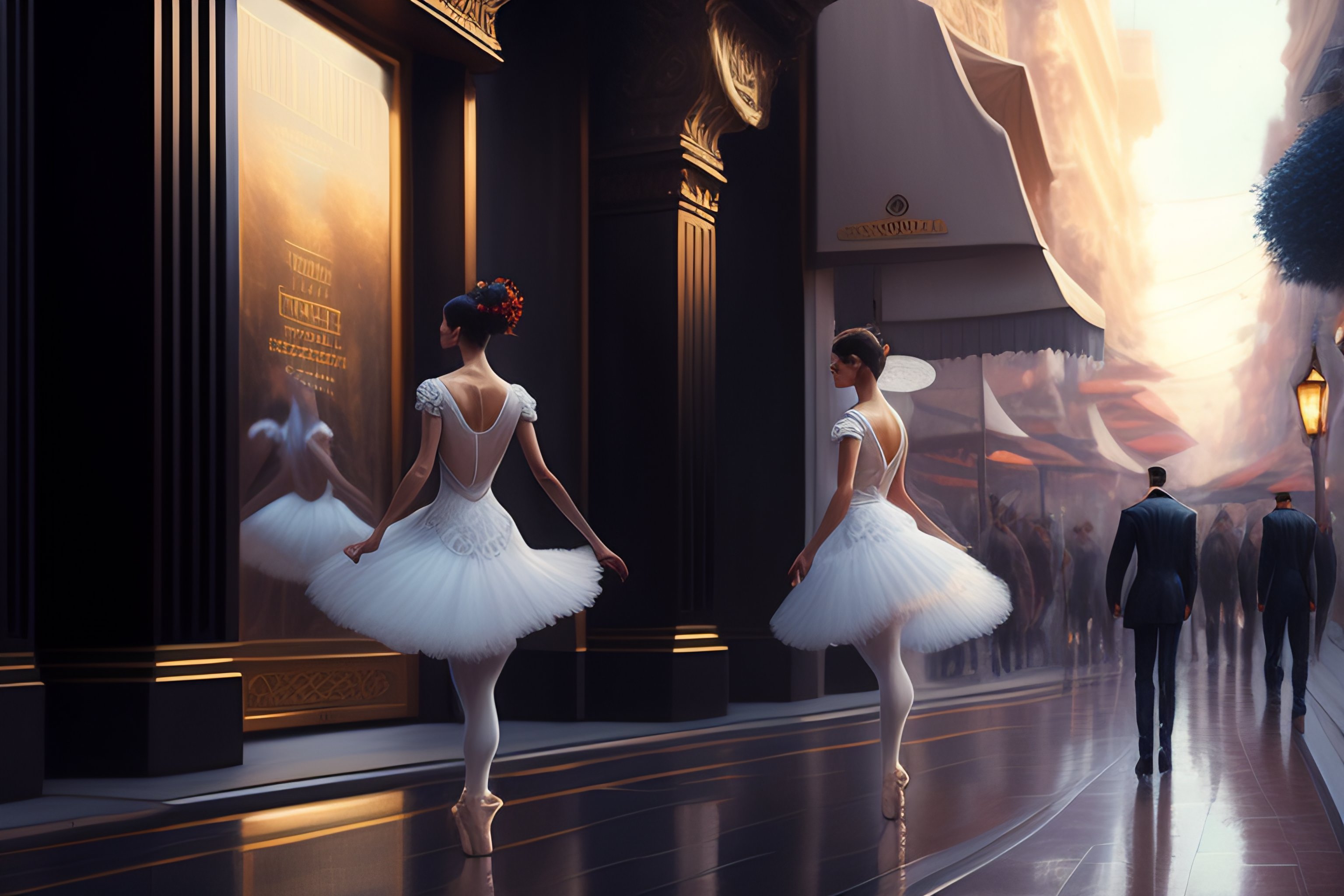 Lexica - Ballet dancers touching each other in a street , Greg ...