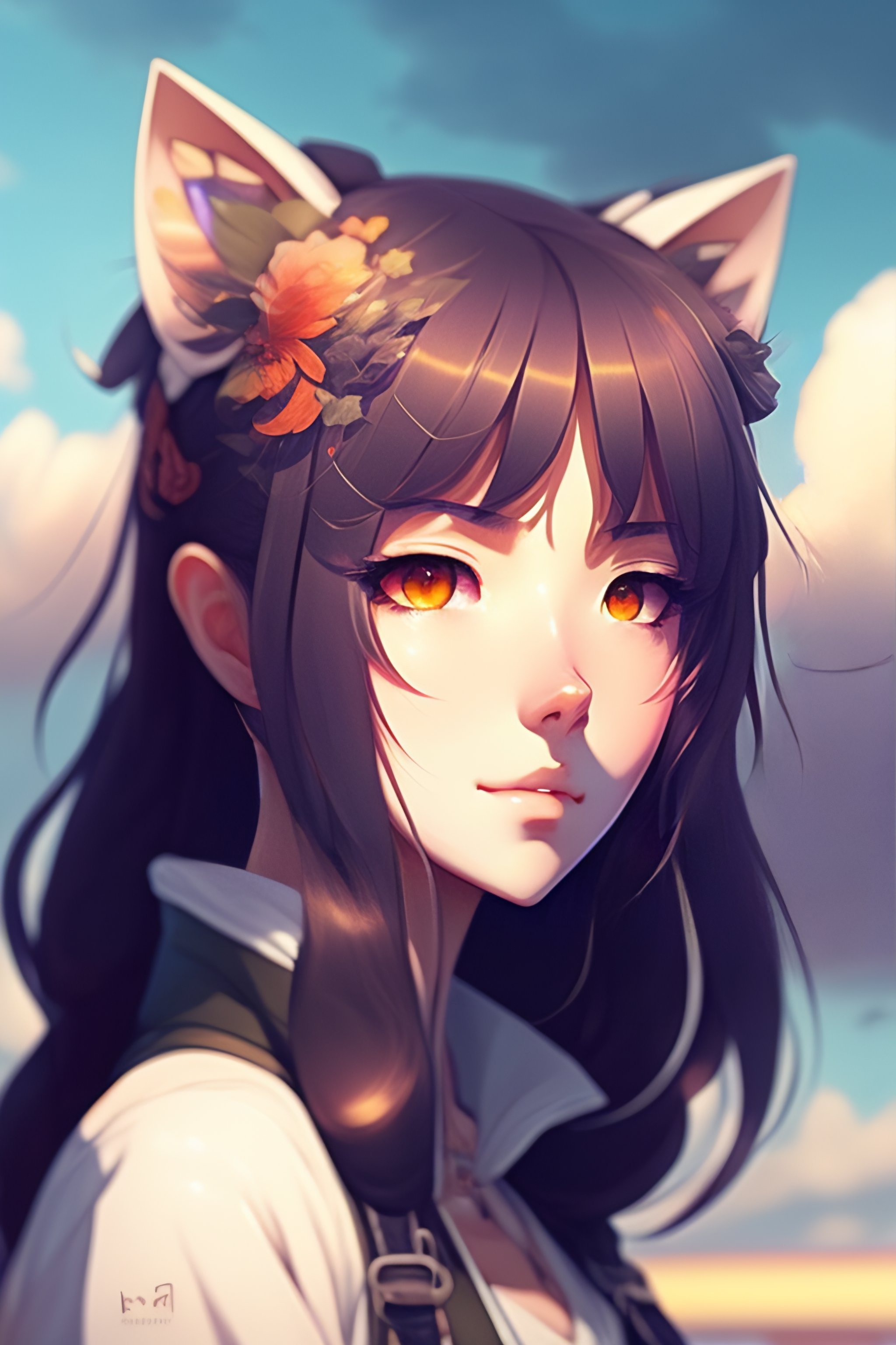 Lexica - Portrait of cute catgirl, cloudy sky background lush landscape ...