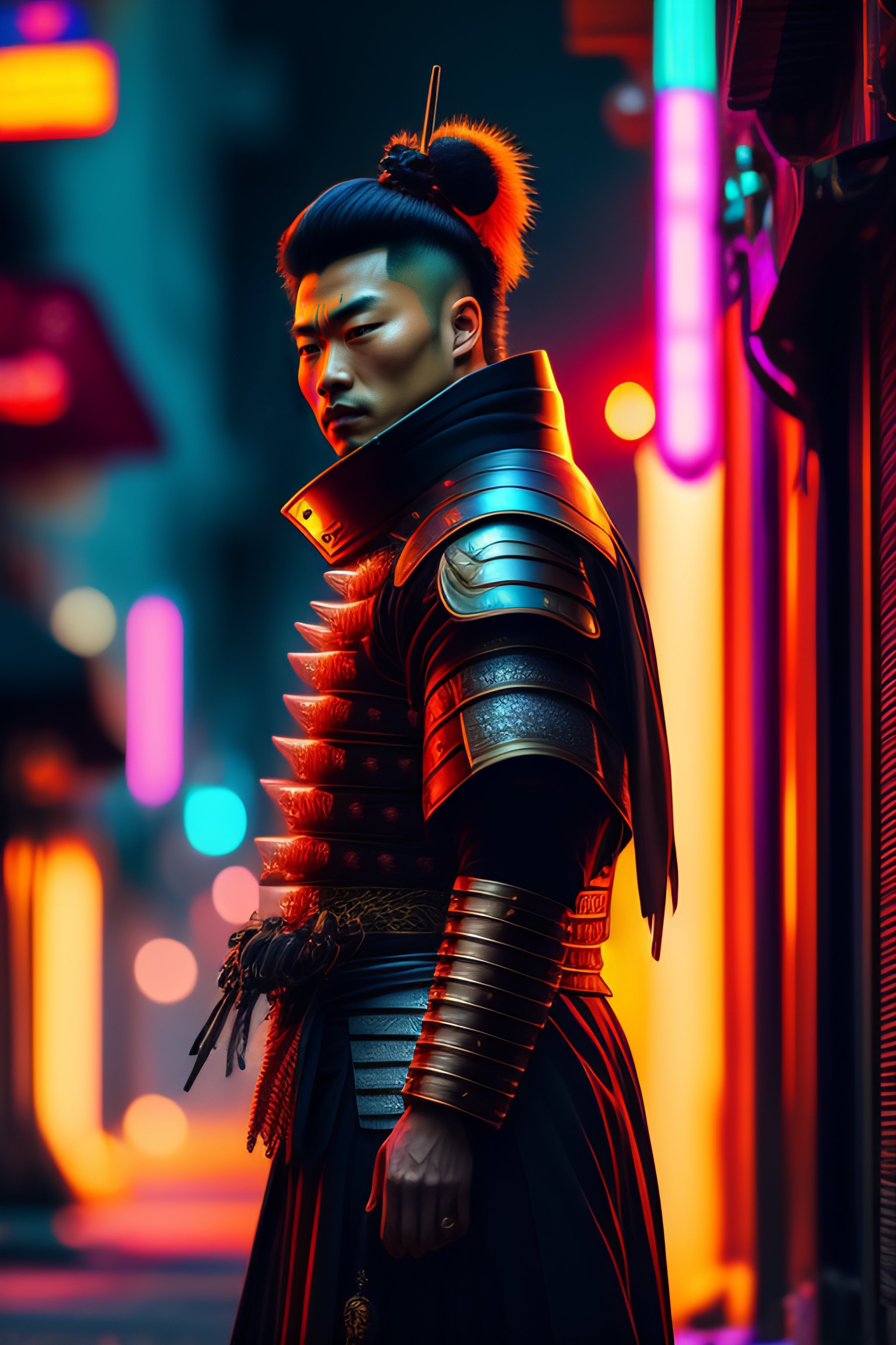 Lexica - Samurai pepe in a cyberpunk alley